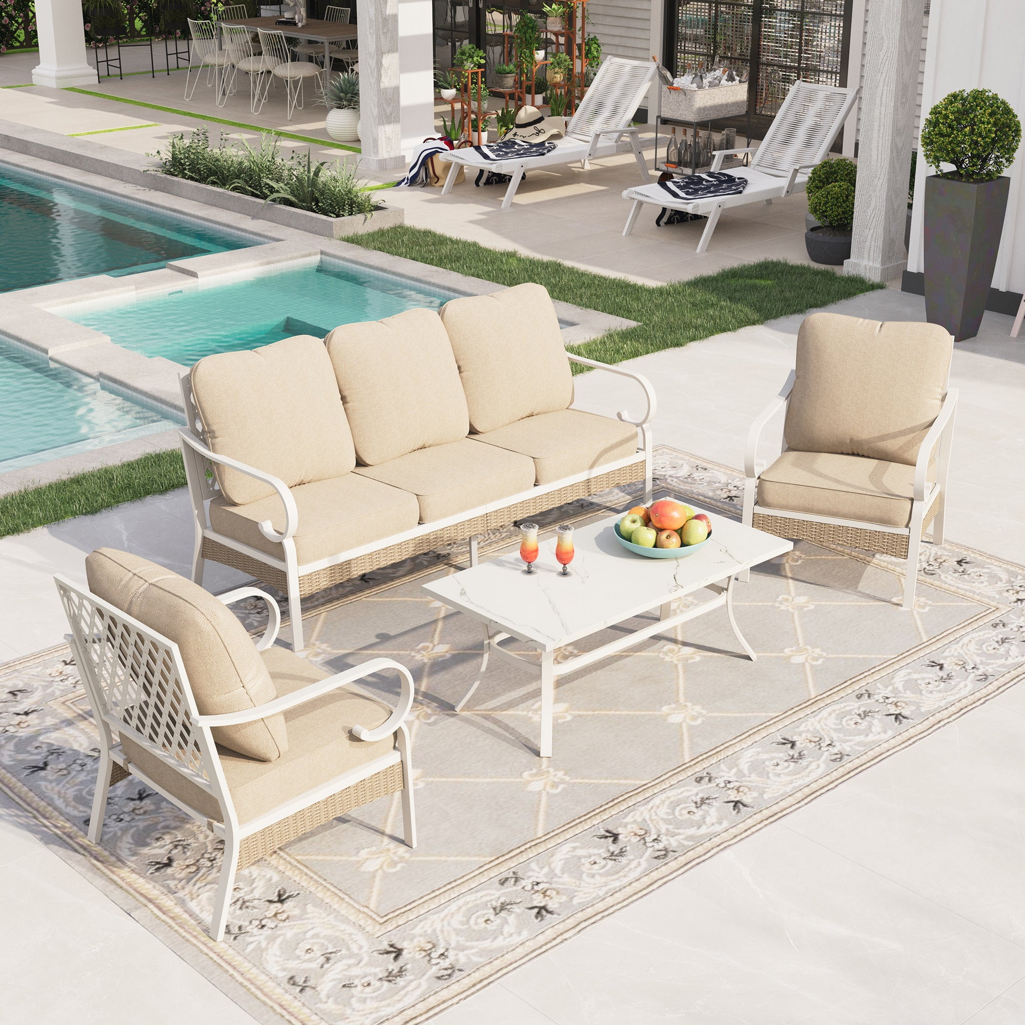 Sophia&William 4 Piece Patio Conversation Set Outdoor Furniture Sofa ...