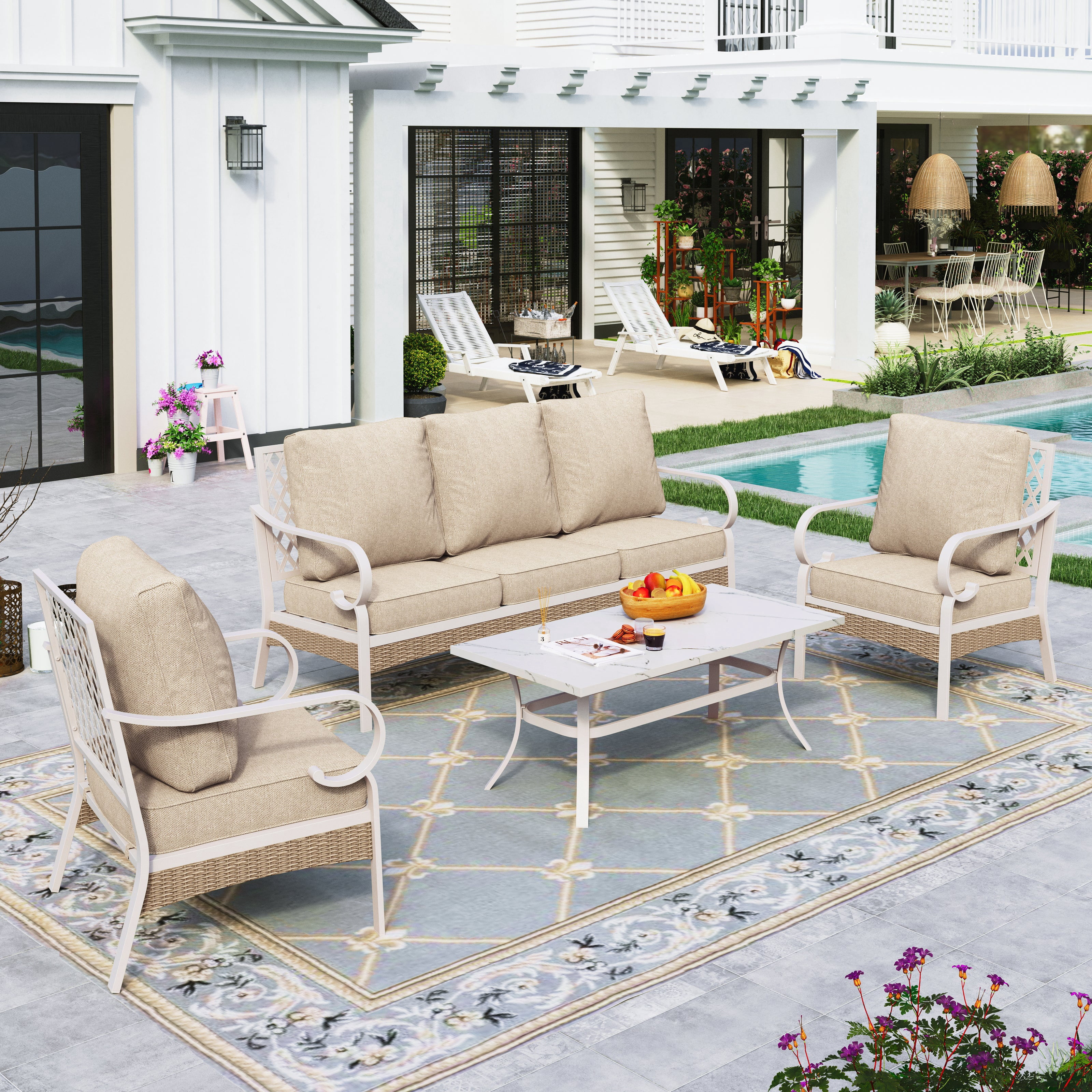 Sophia&William 4 Piece Patio Conversation Set Outdoor Furniture Sofa ...