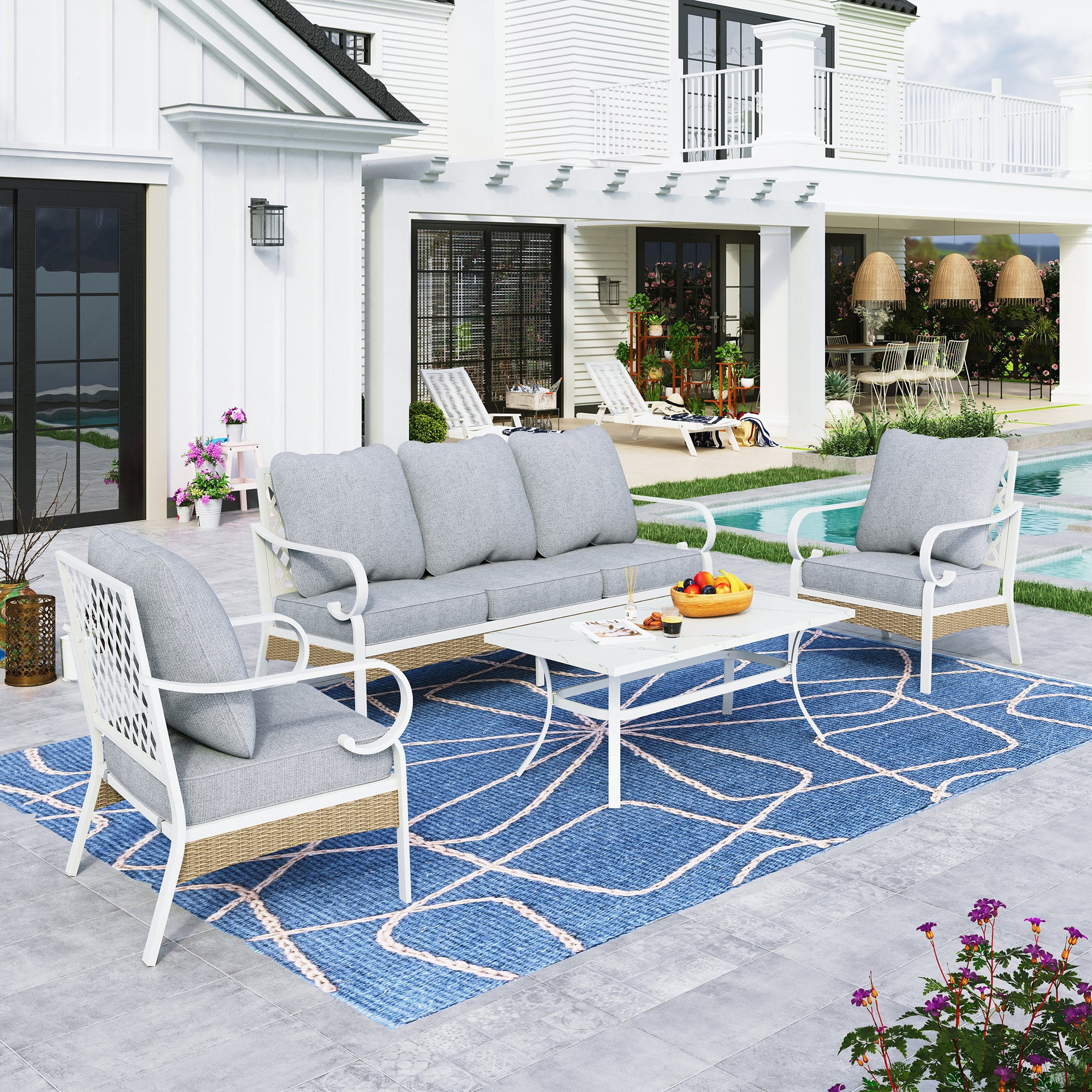 Sophia&William 4 Piece Patio Conversation Set Outdoor Furniture Sofa ...