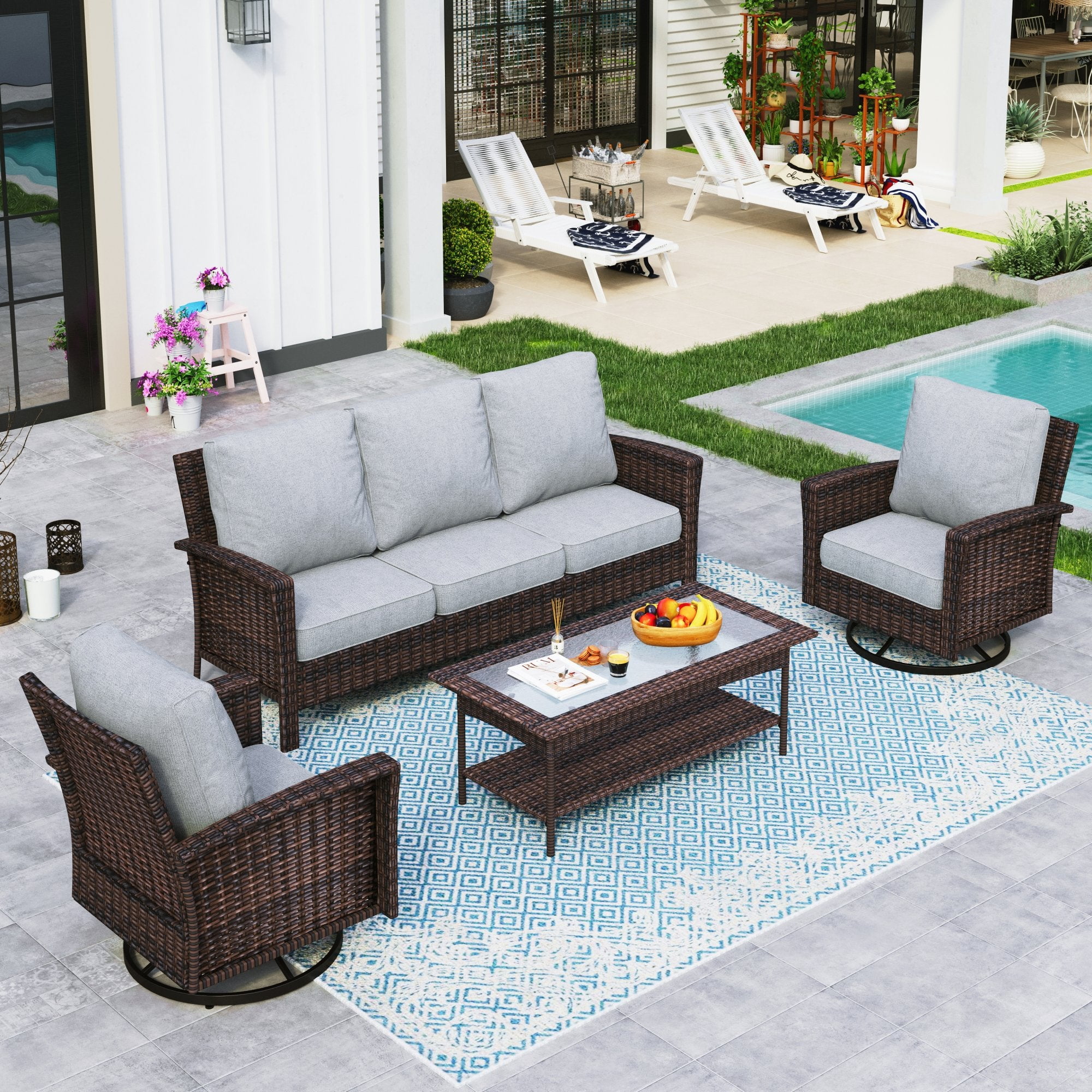Sophia & William 4 Pieces Patio Furniture Set with Swivel Chairs 5-Seat ...