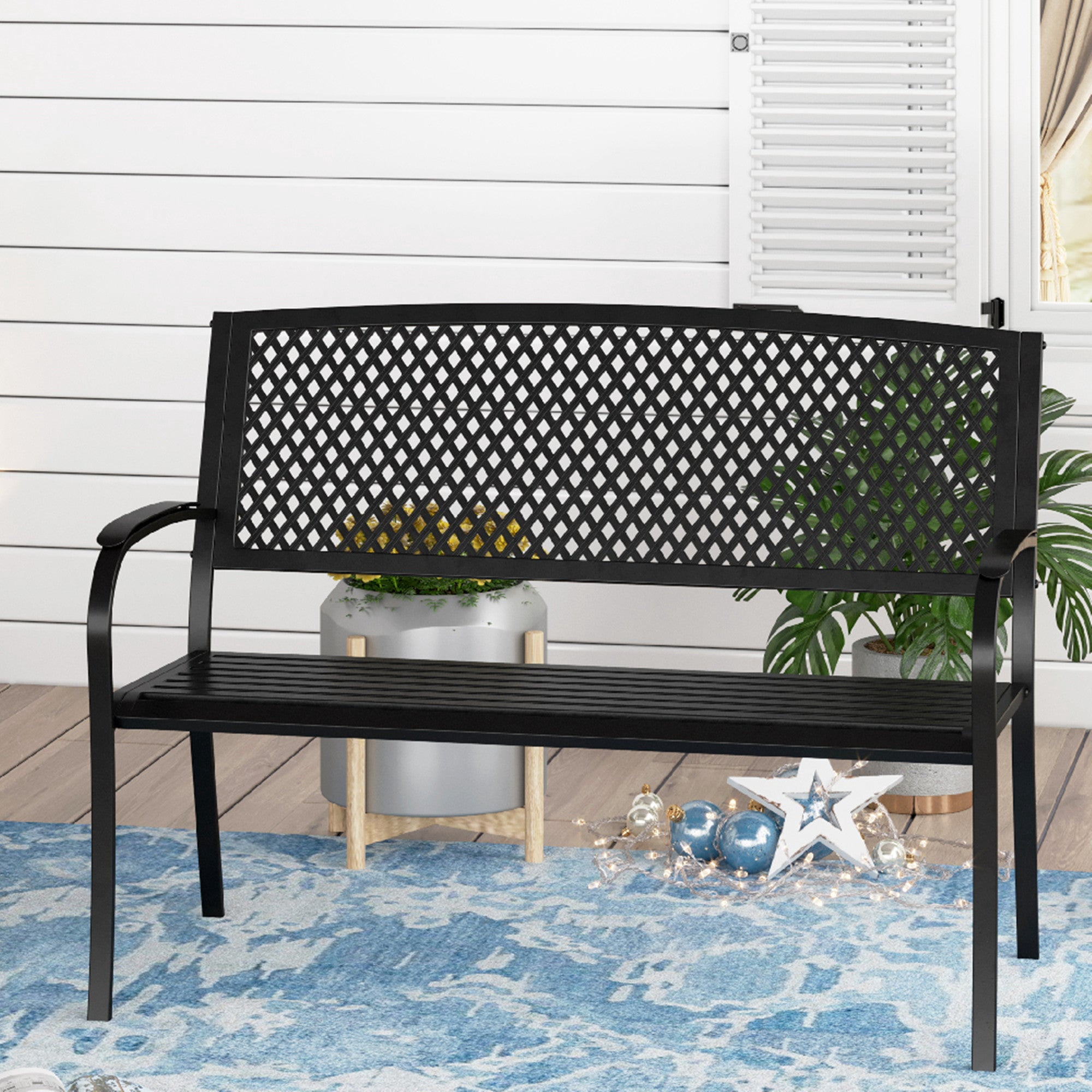 Sophia & William 48'' Outdoor Metal Lattice Backrest Garden Park Bench ...