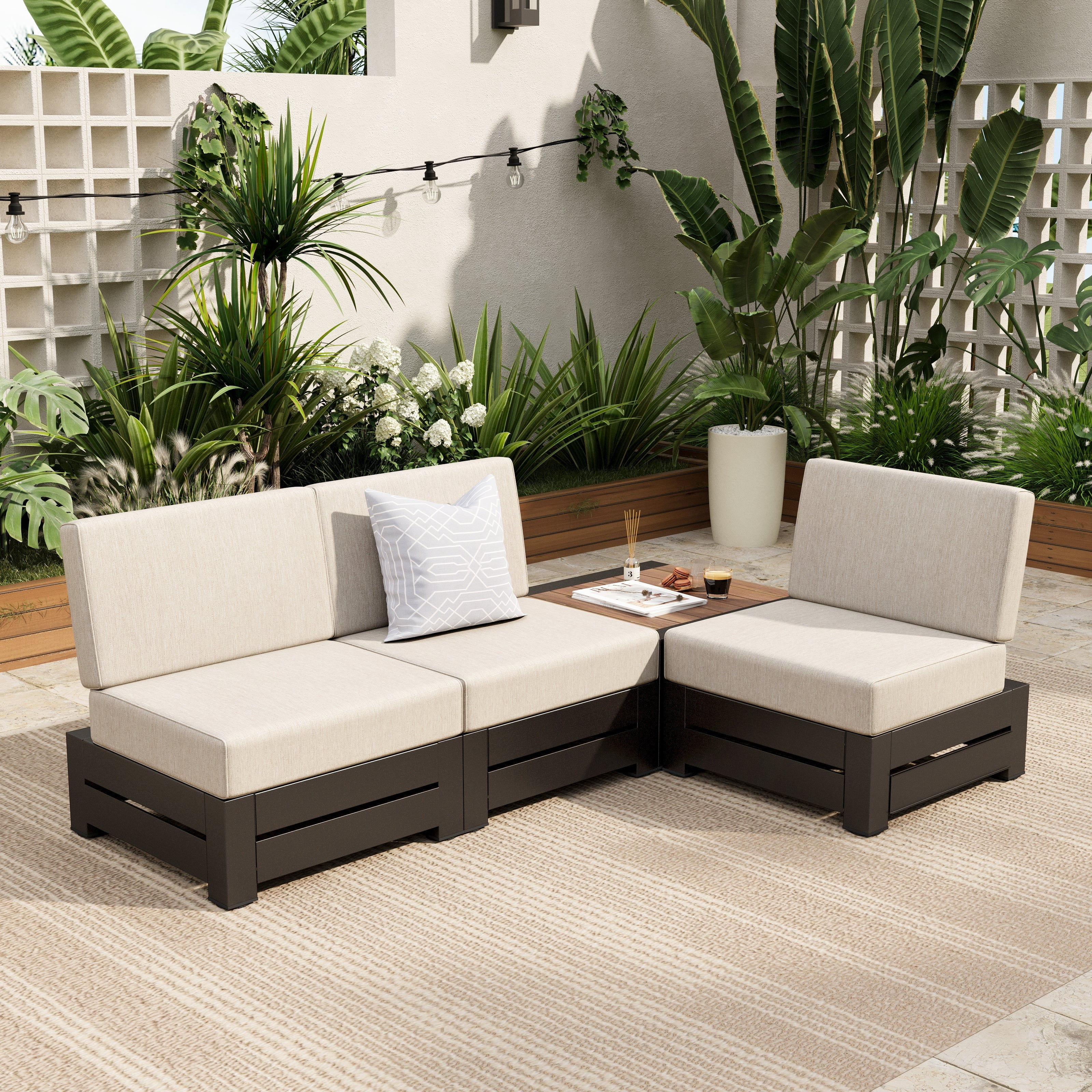 Sophia & William 4Pcs Patio Outdoor Furniture Set Sectional Armless ...