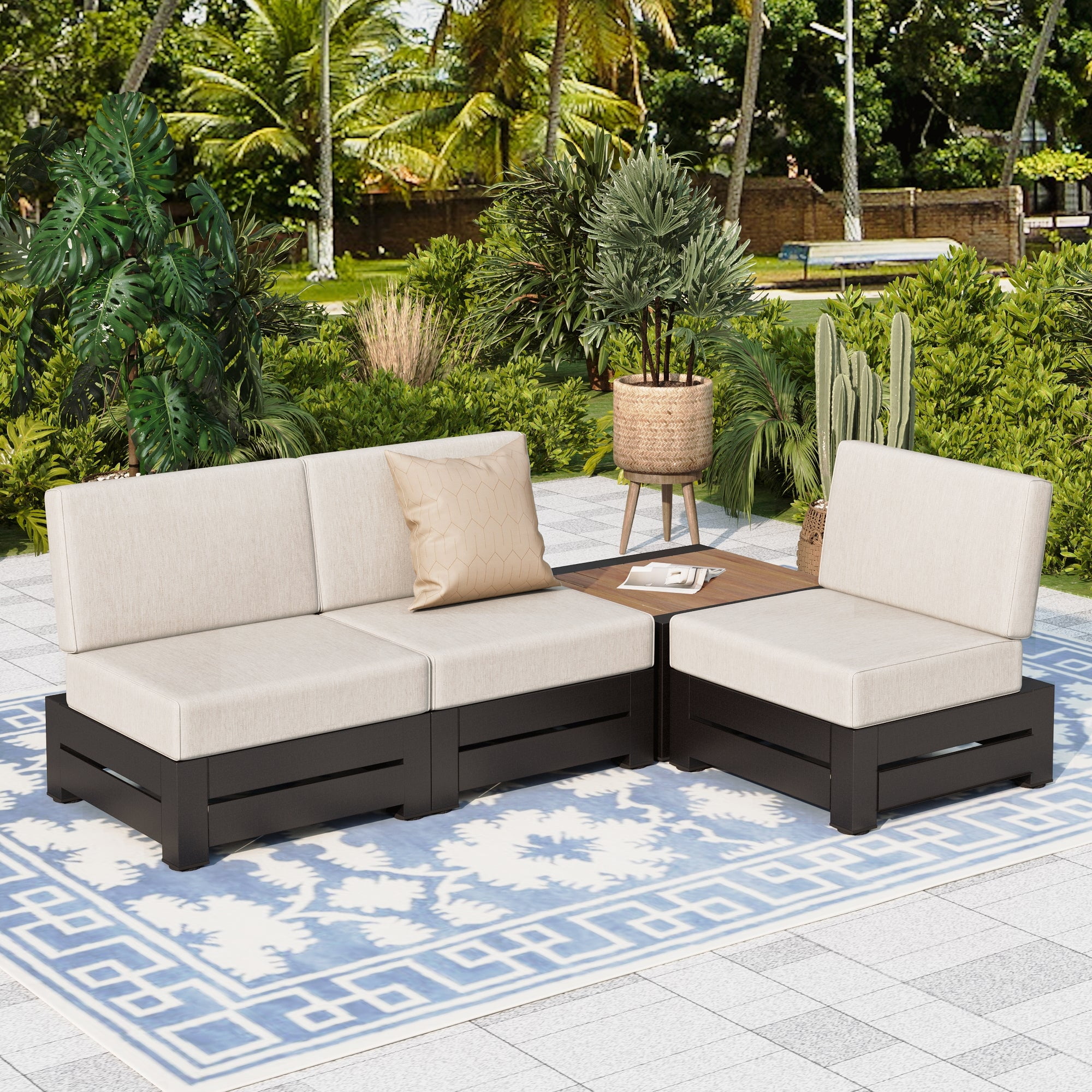 Sophia & William 4Pcs Patio Outdoor Furniture Set Sectional Armless ...