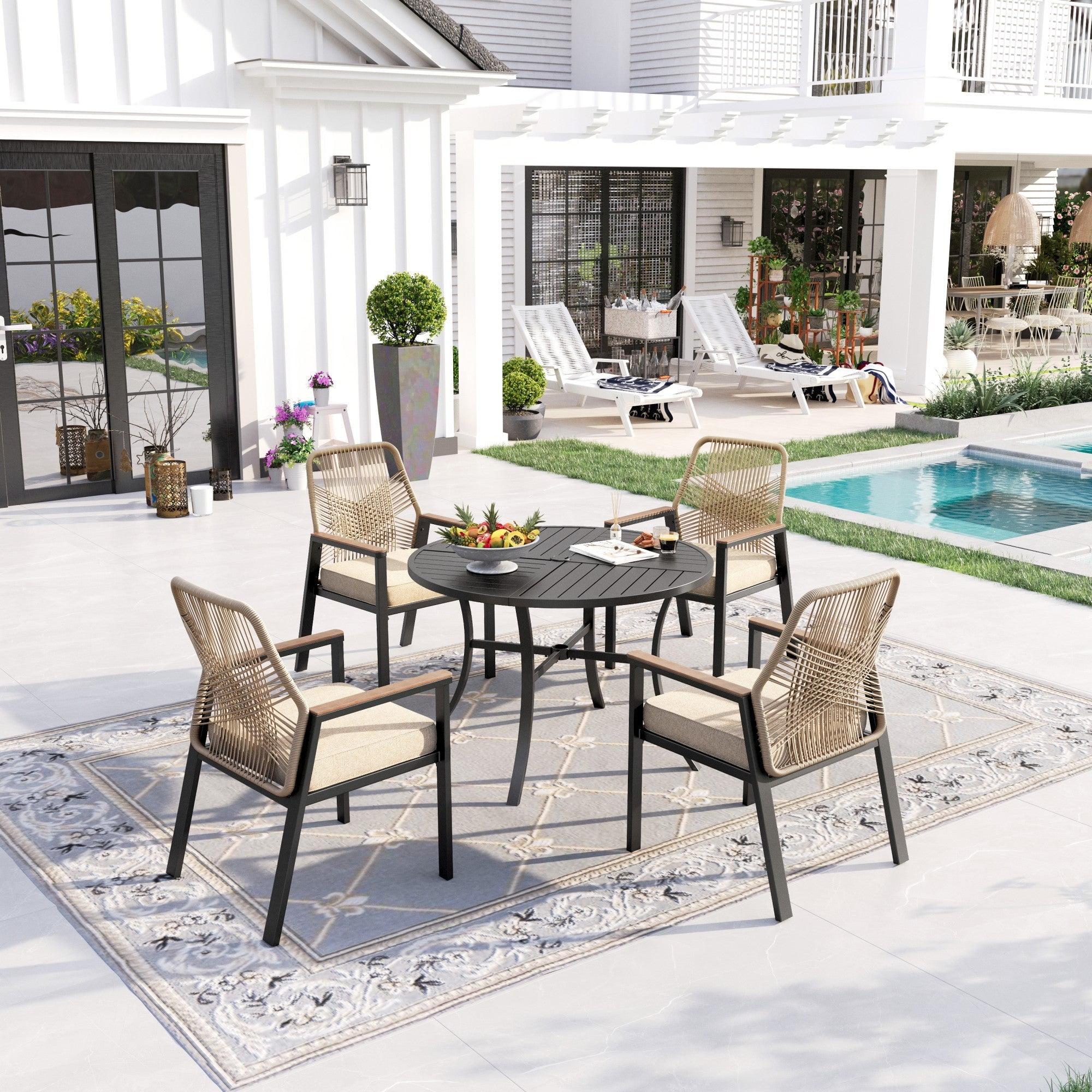 Sophia & William 5-Piece Outdoor Patio Dining Set Metal Rattan Chairs ...