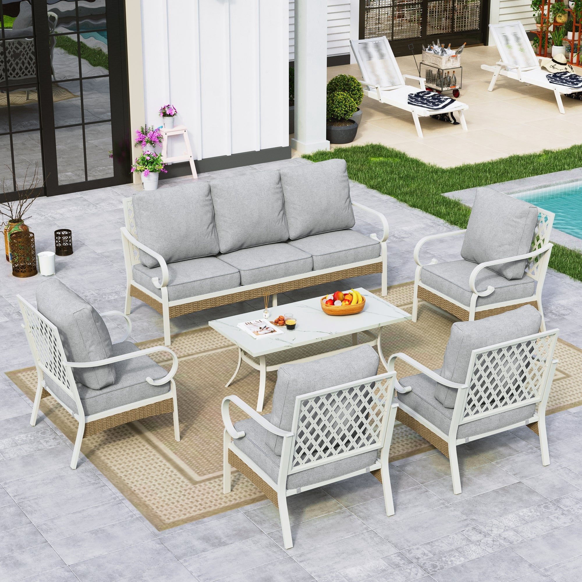 Sophia&William 6 Piece Patio Conversation Set Outdoor Furniture Sofa ...