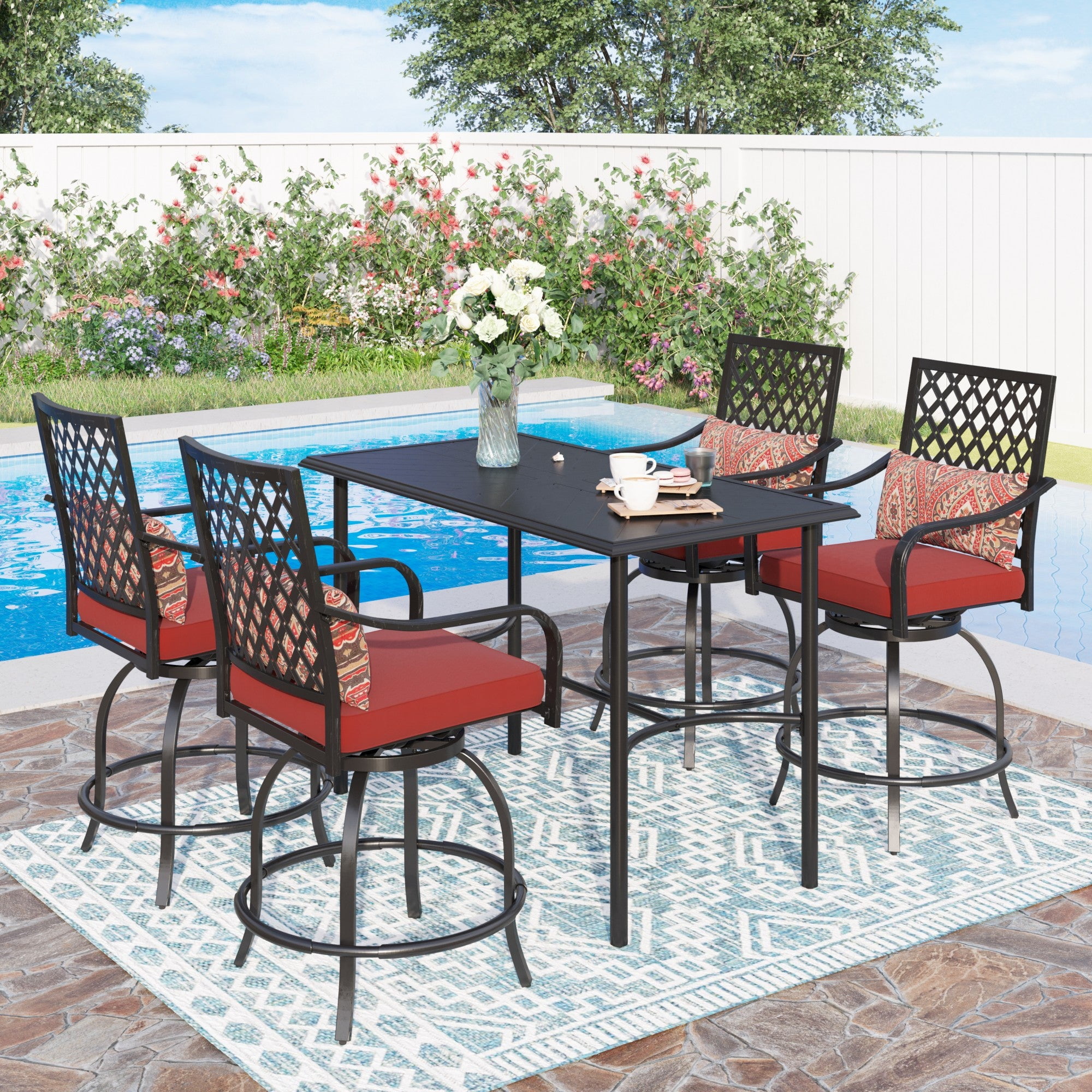 Sophia & William 5 Piece High Dining Patio Set with Cushioned Swivel ...