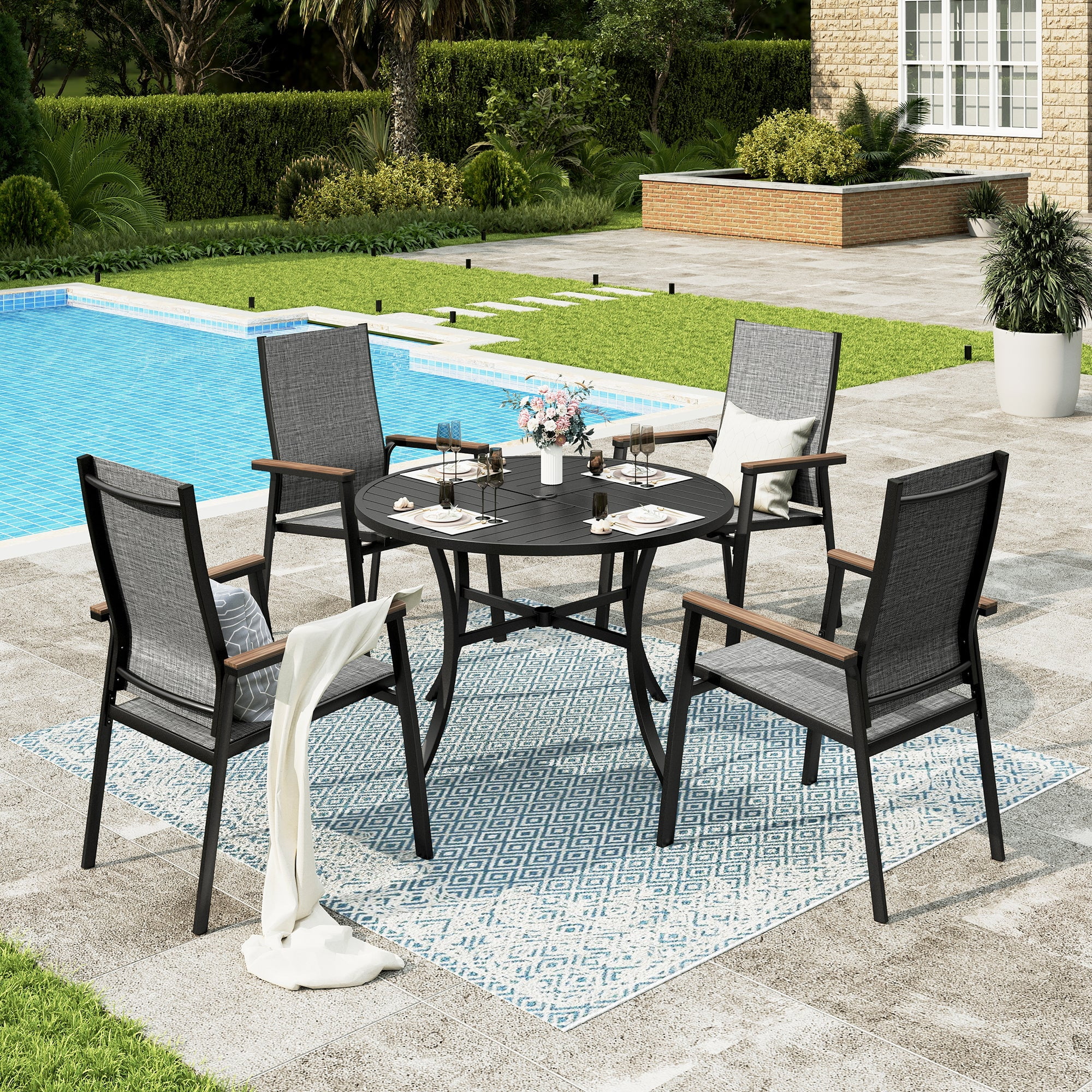 Sophia&William 5-Piece aluminum Outdoor Patio Dining Furniture Set with Round Table, Gray ...