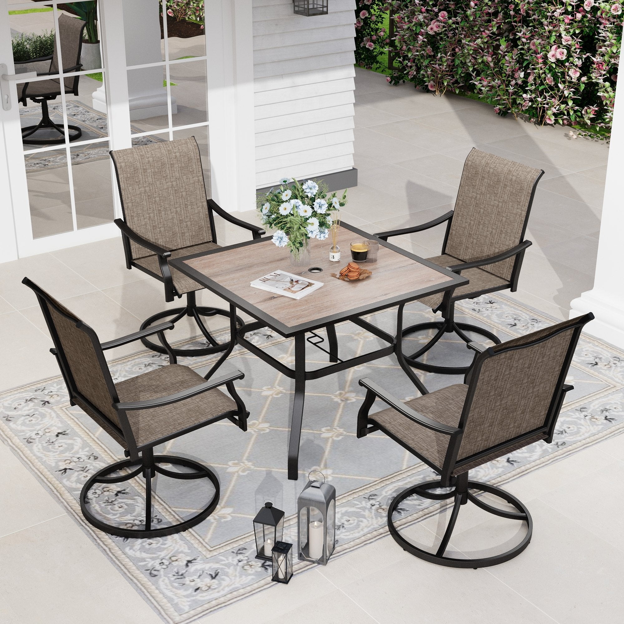 Sophia & William 5 Pieces Outdoor Patio Dining Set Swivel Textilene ...