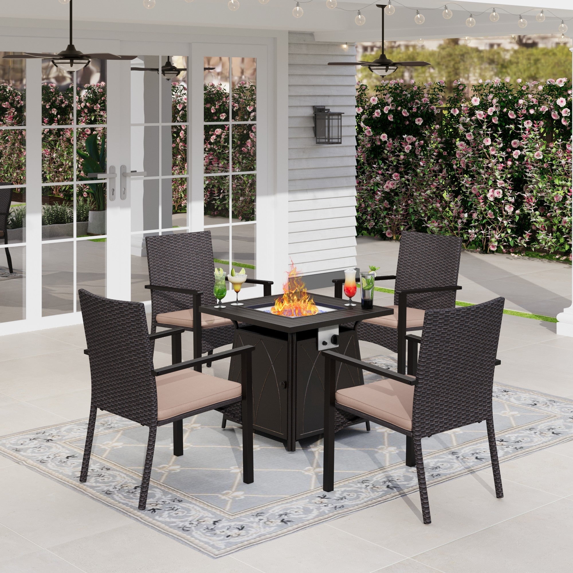 Sophia & William 5 Pieces Outdoor Patio Dining Set with Fire Pit Table ...
