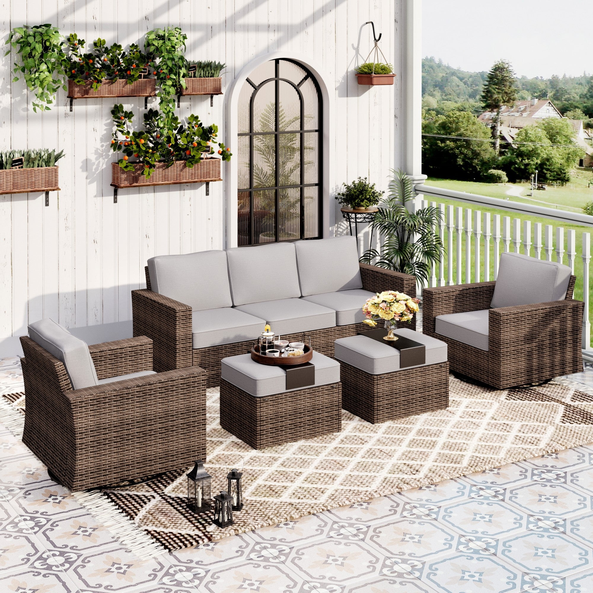Sophia & William 5 Pieces Wicker Outdoor Furniture Set 7 Seats Patio ...