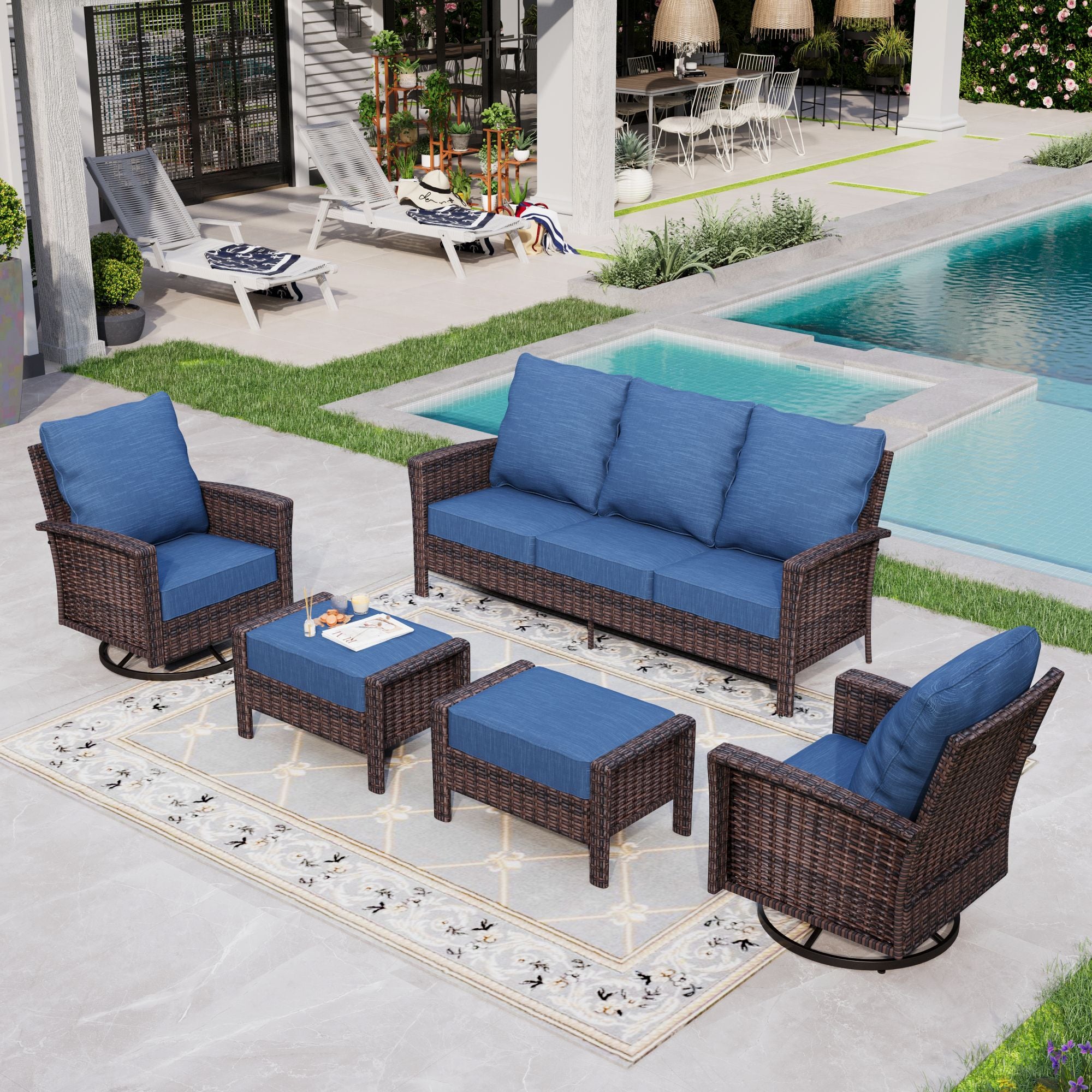 Waroom Outdoor Furniture Set 3 Pieces Patio Wicker Conversation Chairs ...
