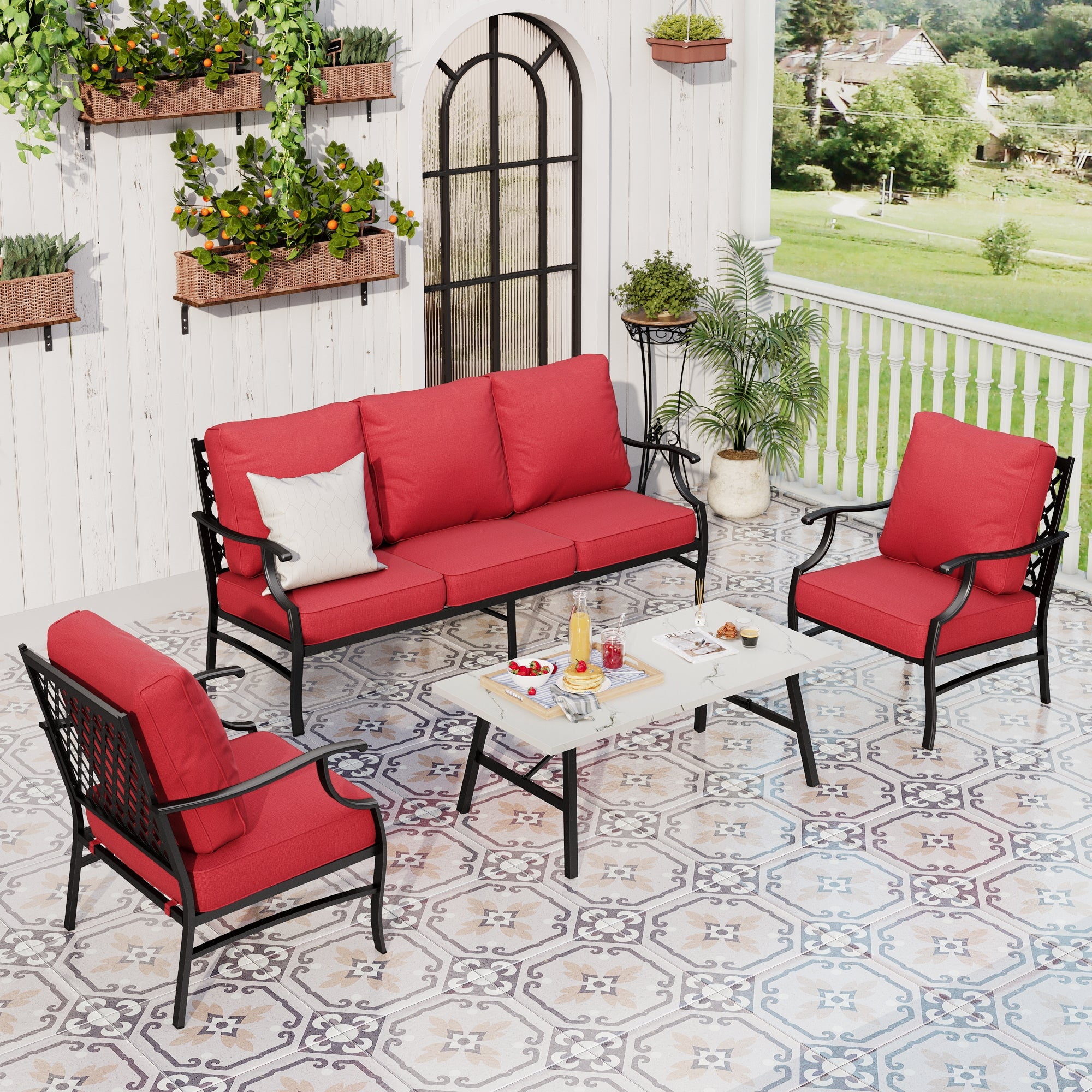 Sophia&William 5 Seat Patio Furniture Set Outdoor Metal Conversation ...