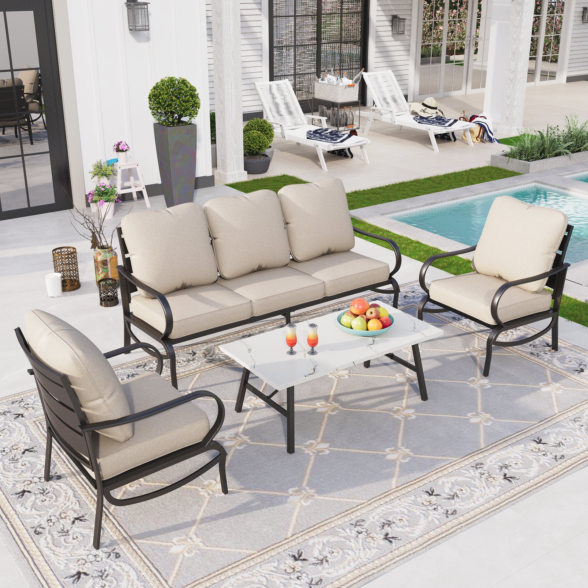 Sophia&William 5 Seat Patio Conversation Set Outdoor Sofa Chairs and ...