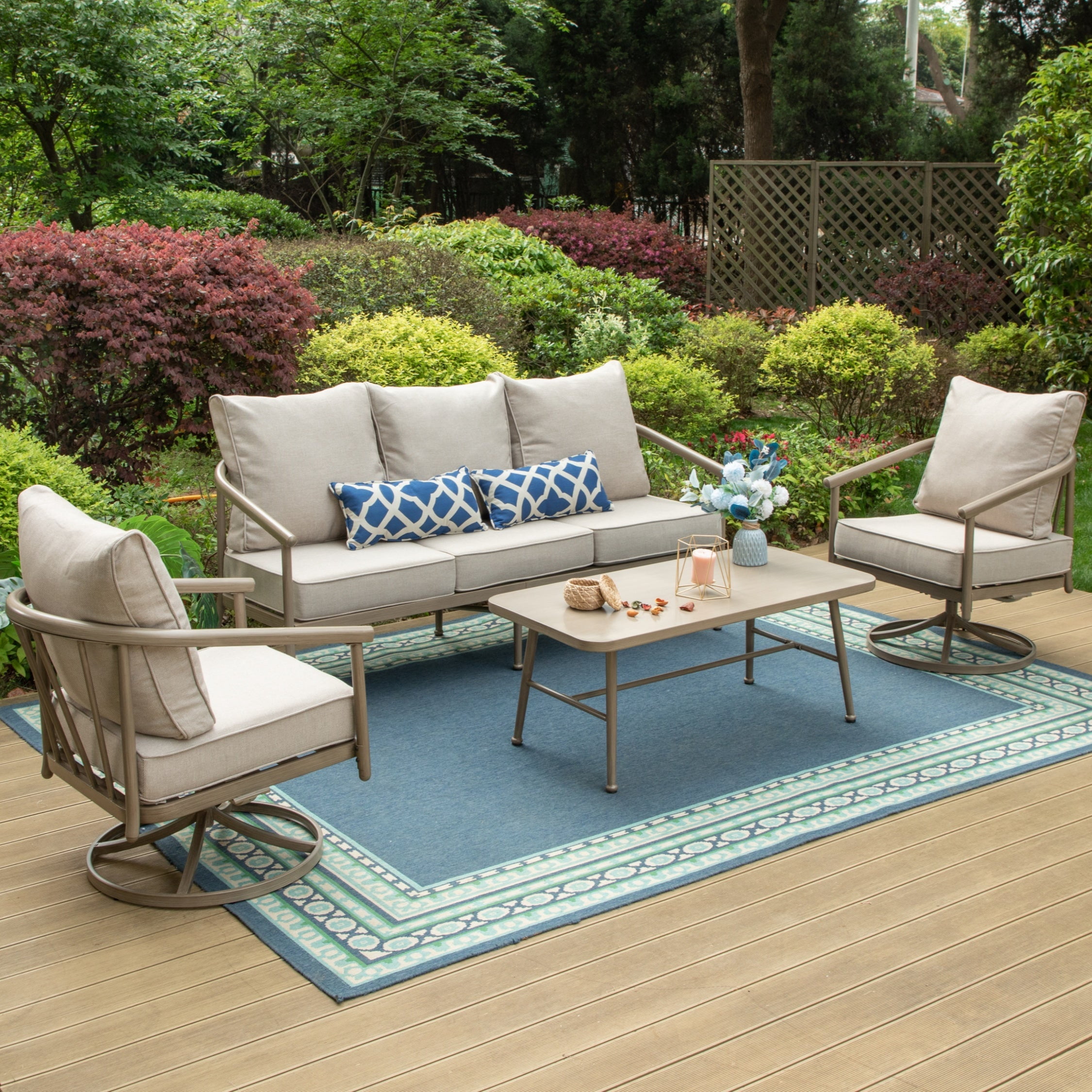 Sophia & William Modern Patio Conversation Set with Back Table, Outdoor ...