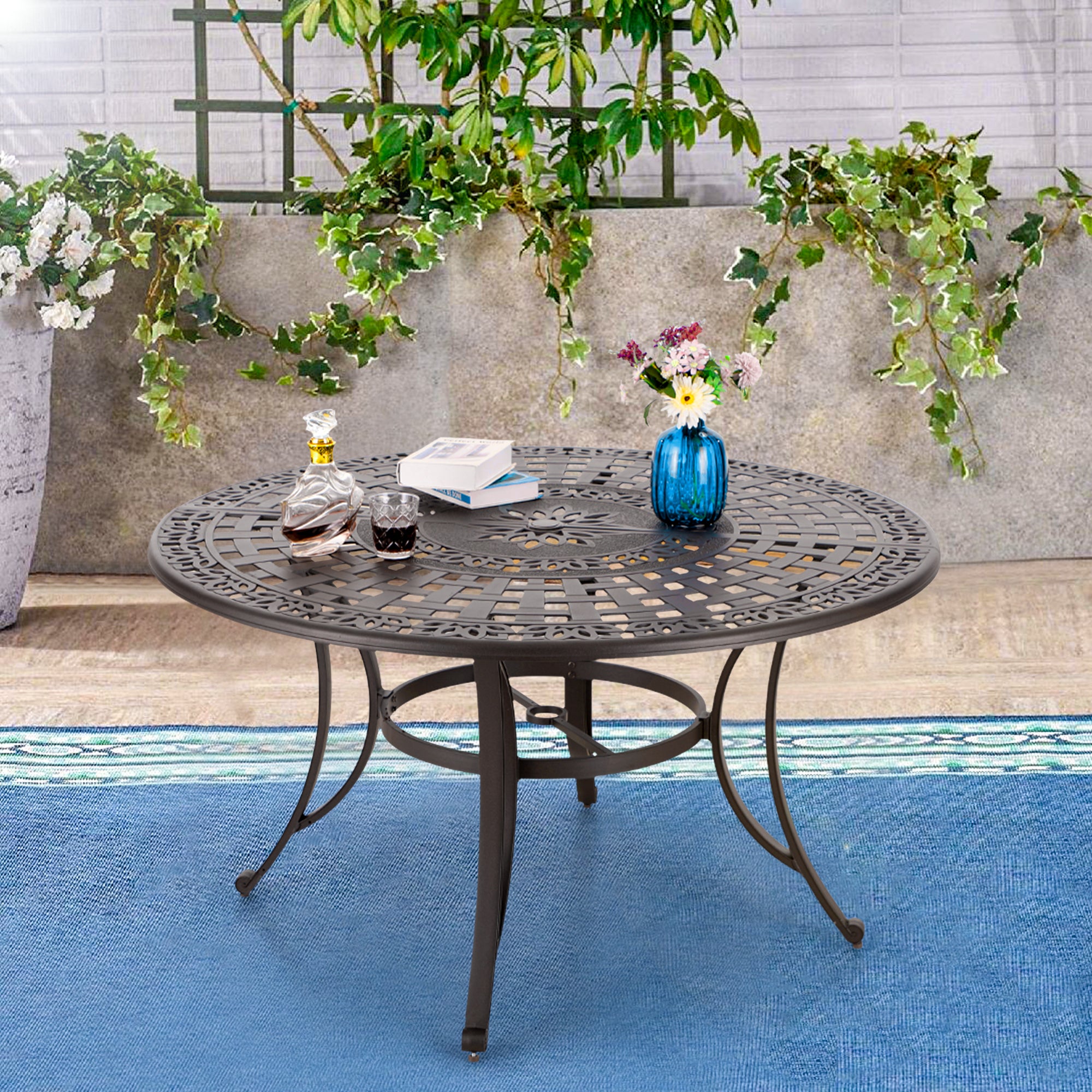 Noble House Pittman Outdoor Cast Aluminum Round Dining Table, Hammered ...