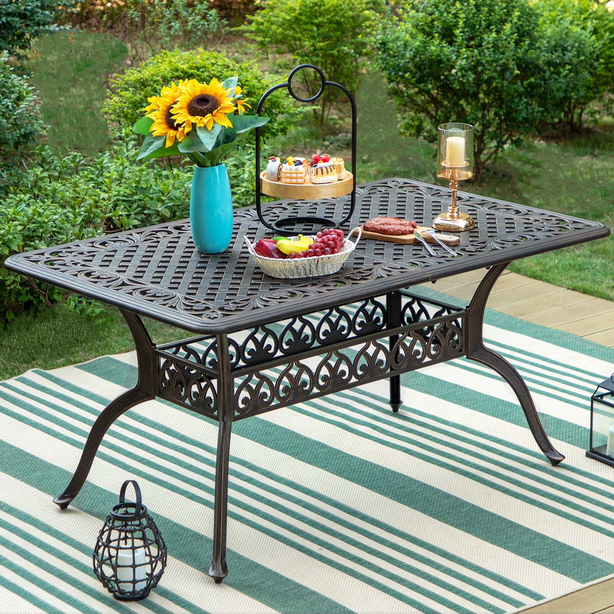 Sophia & William 59”Cast Aluminum Patio Dining Table with Umbrella Hole ...