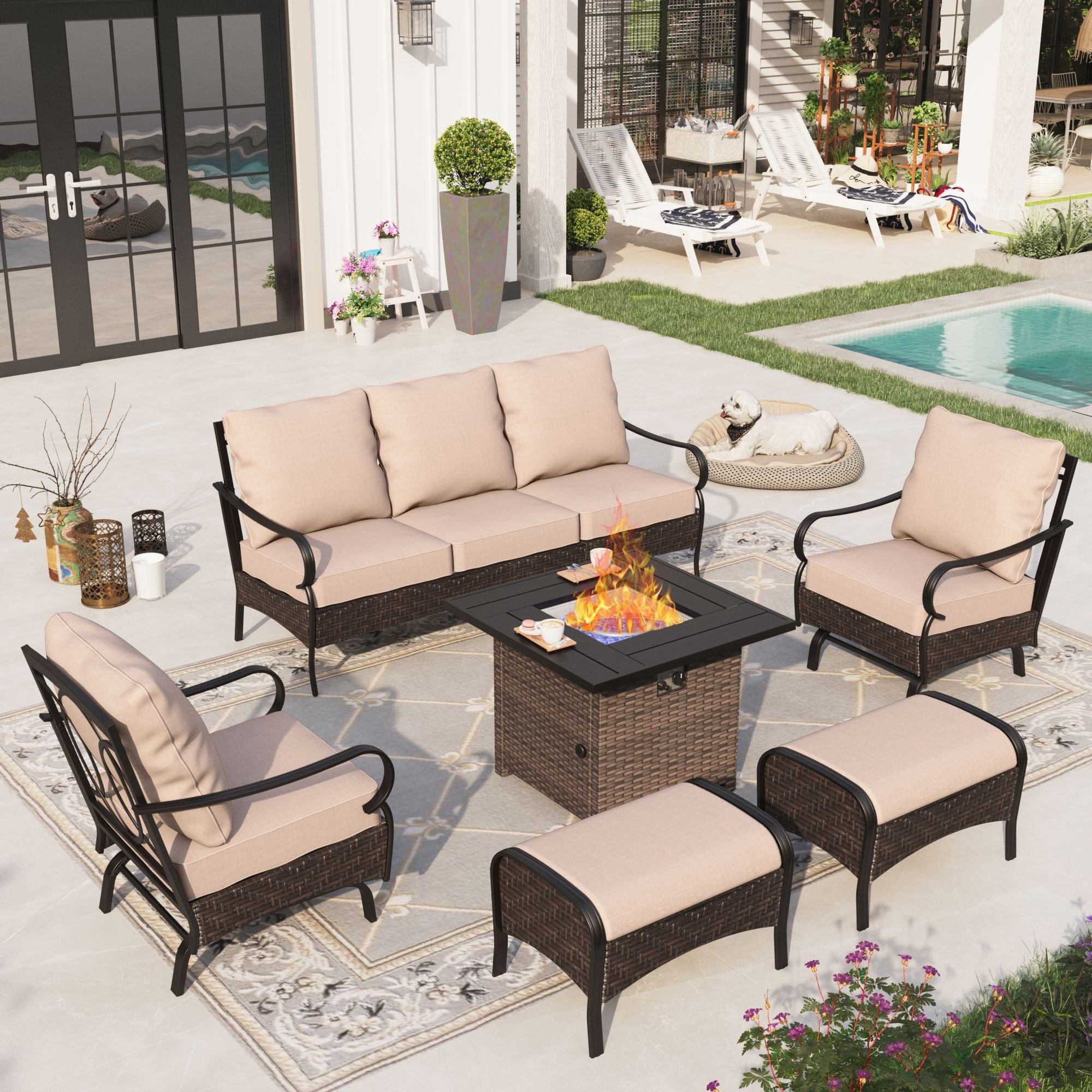 Sophia & William 6 Piece Outdoor Conversation Set 7-Seat Steel ...