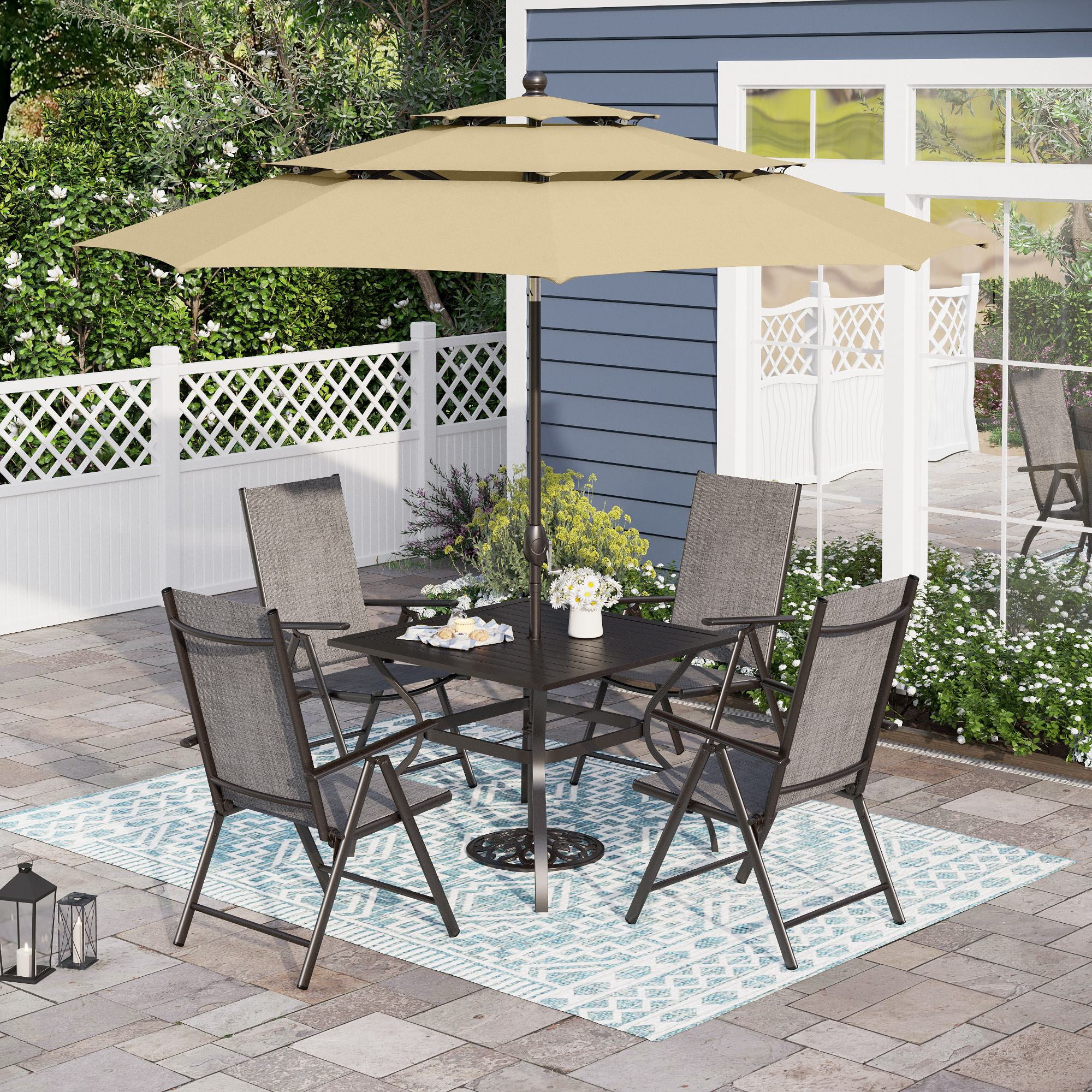 Sophia & William 6-Piece Patio Dining Set, 10ft Umbrella, Folding ...