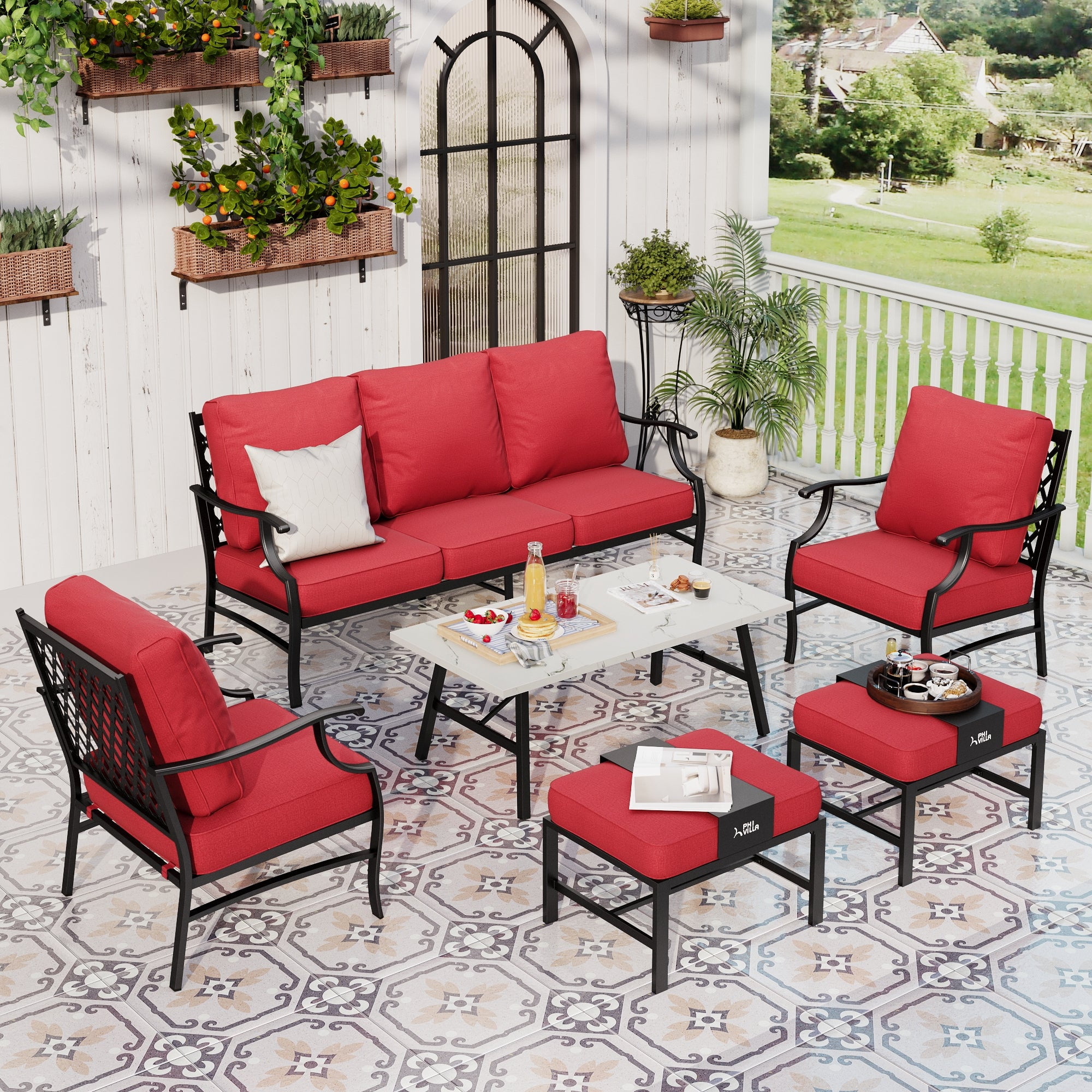 Sophia&William 6 Piece Outdoor Patio Furniture Set Metal Conversation ...