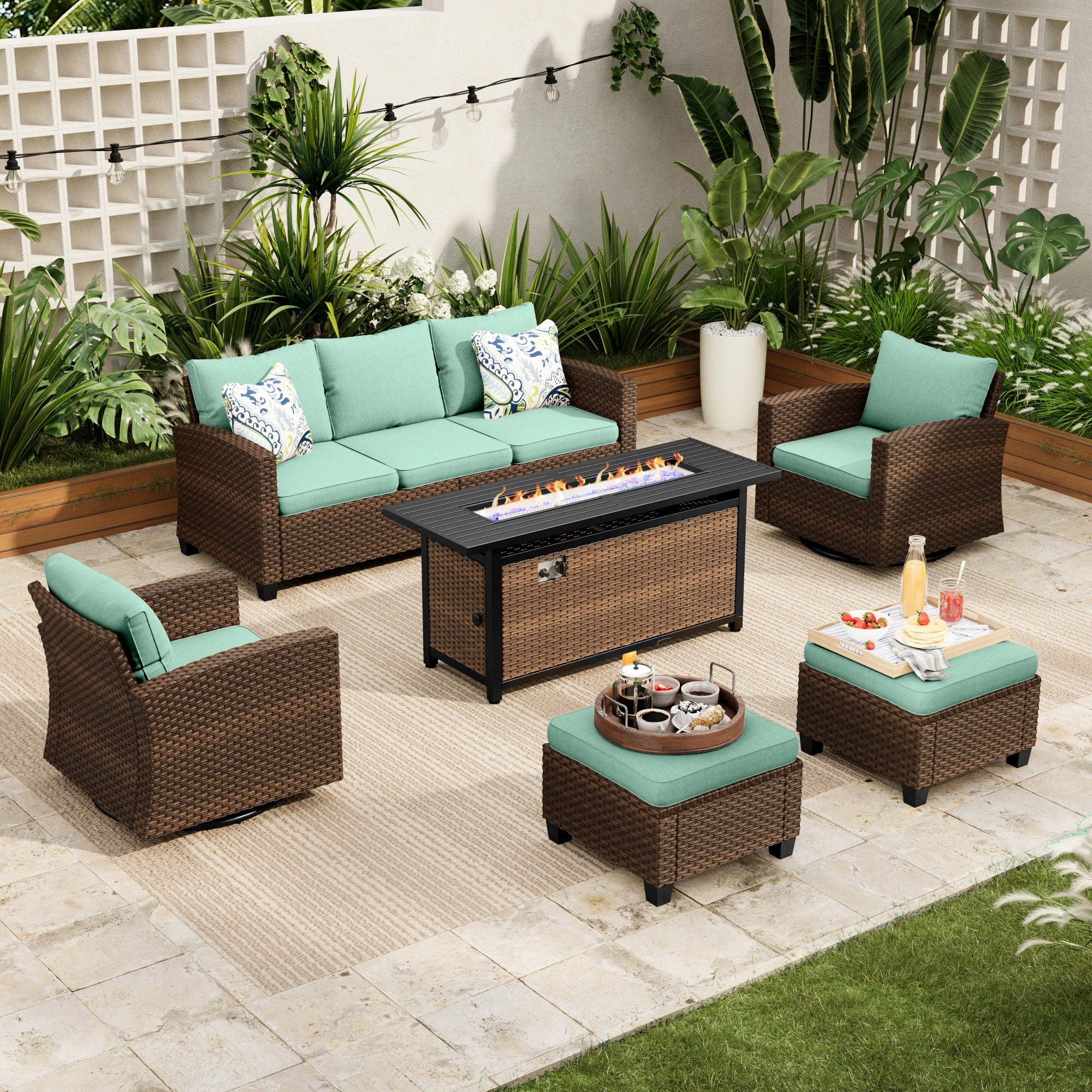 Sophia & William 6 Pieces Patio Furniture Set with Swivel Chairs and 56 ...