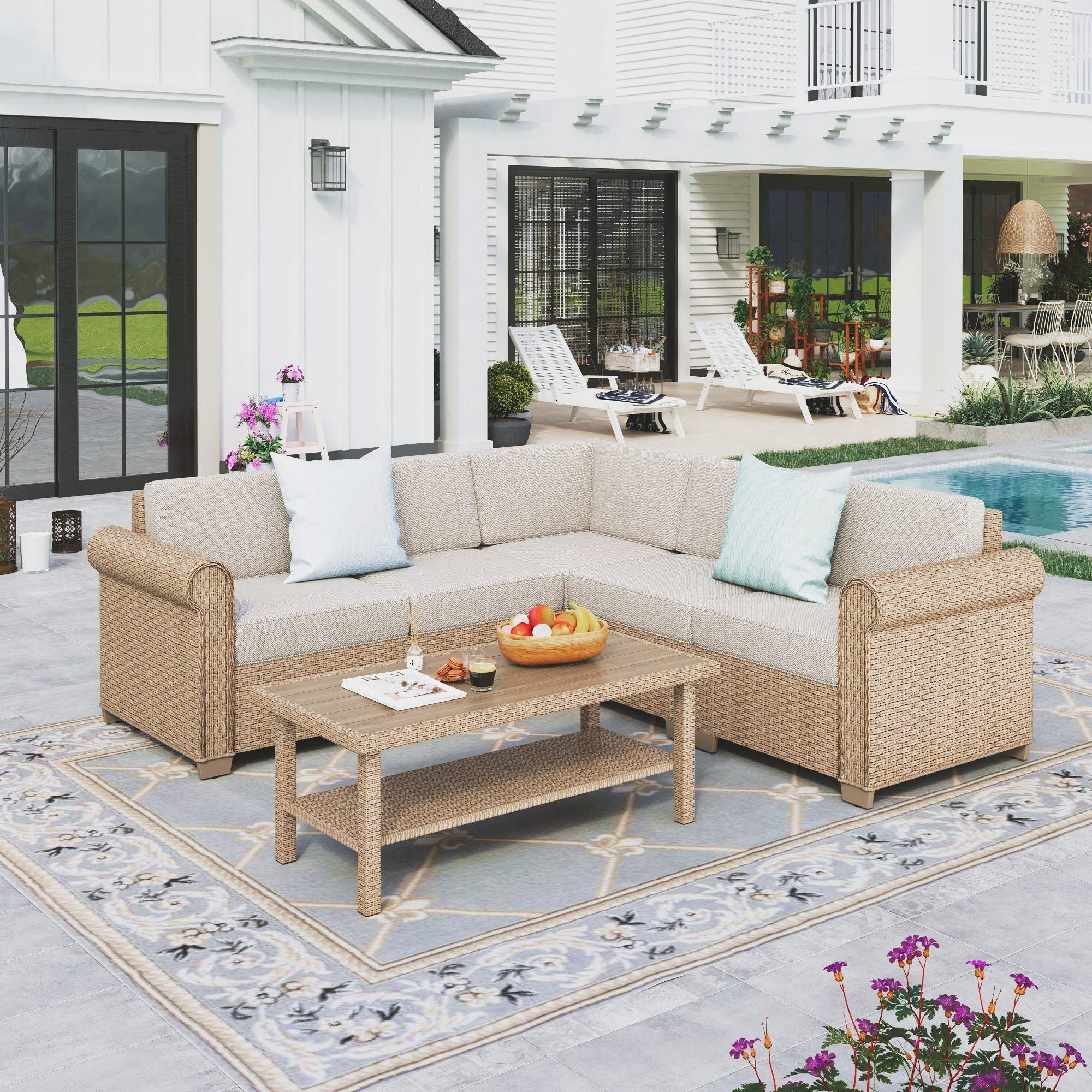 Sophia & William 6 Pieces Wicker Patio Furniture Set 5-Seat Outdoor ...