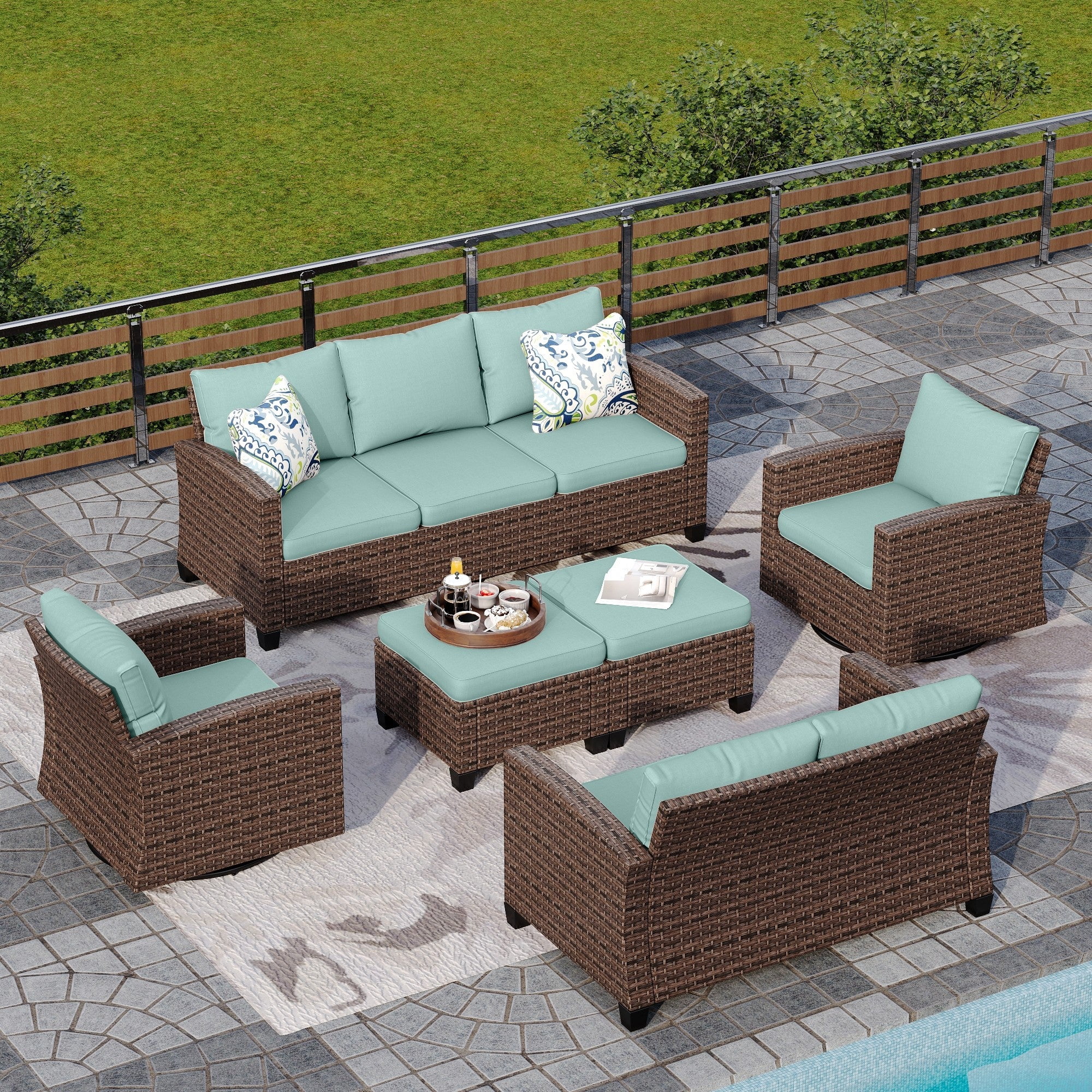 Sophia & William 6 Pieces Wicker Patio Furniture Set 9-Seat Outdoor ...