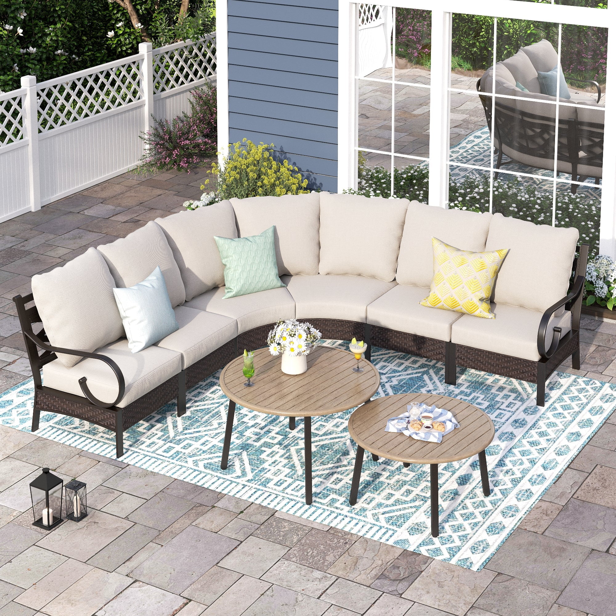 Sophia & William 6 Seat Patio Outdoor Furniture Set Half-Moon Sectional ...