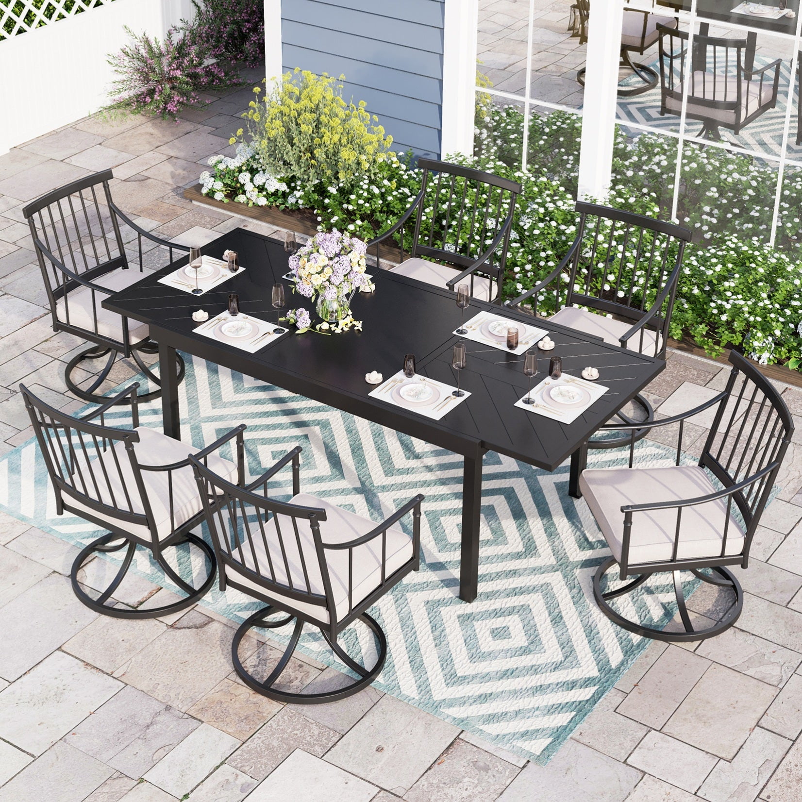 Sophia & William 7-Piece Metal Patio Dining Set Swivel Chairs and ...