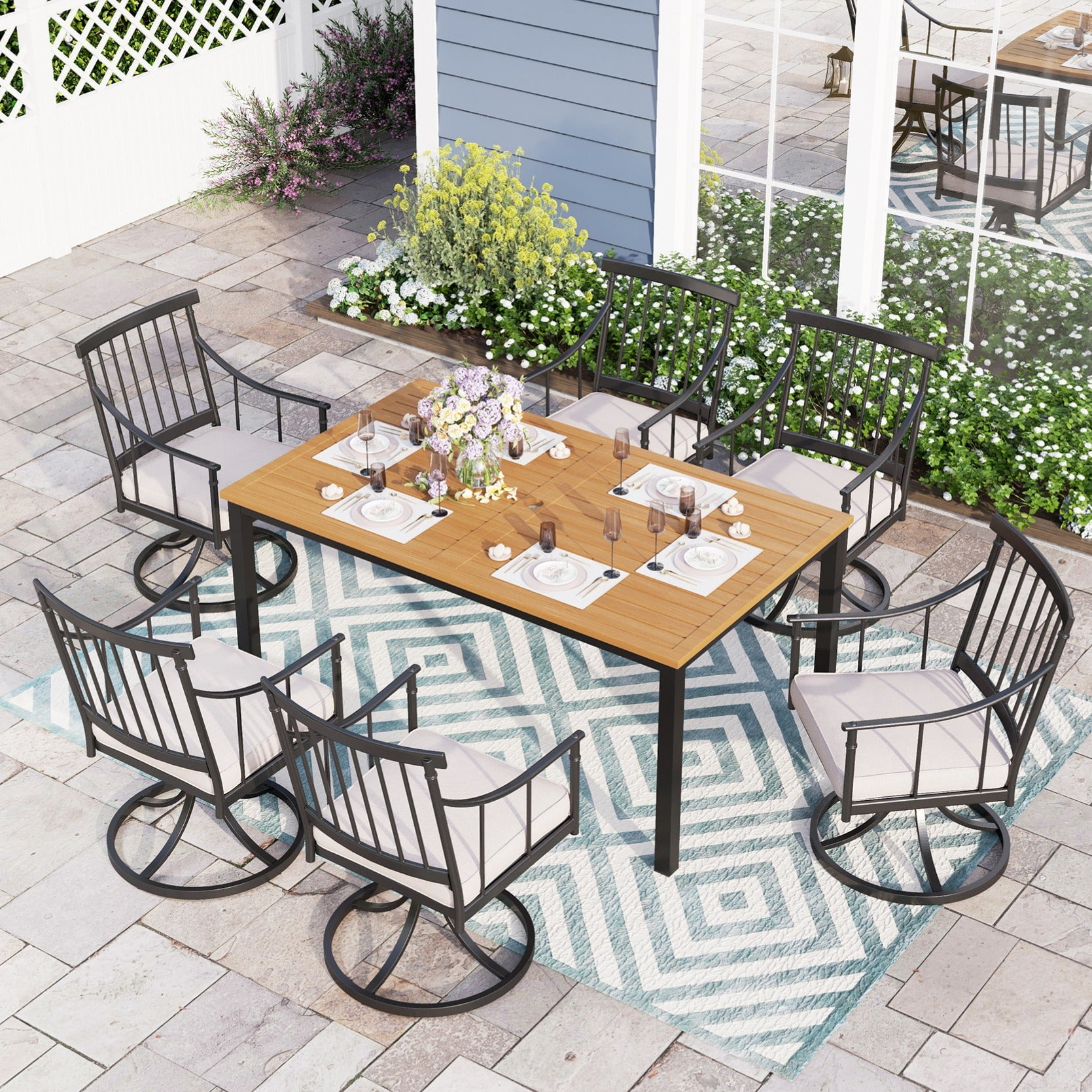 Sophia & William 7-Piece Metal Patio Dining Set Swivel Chairs and Steel ...