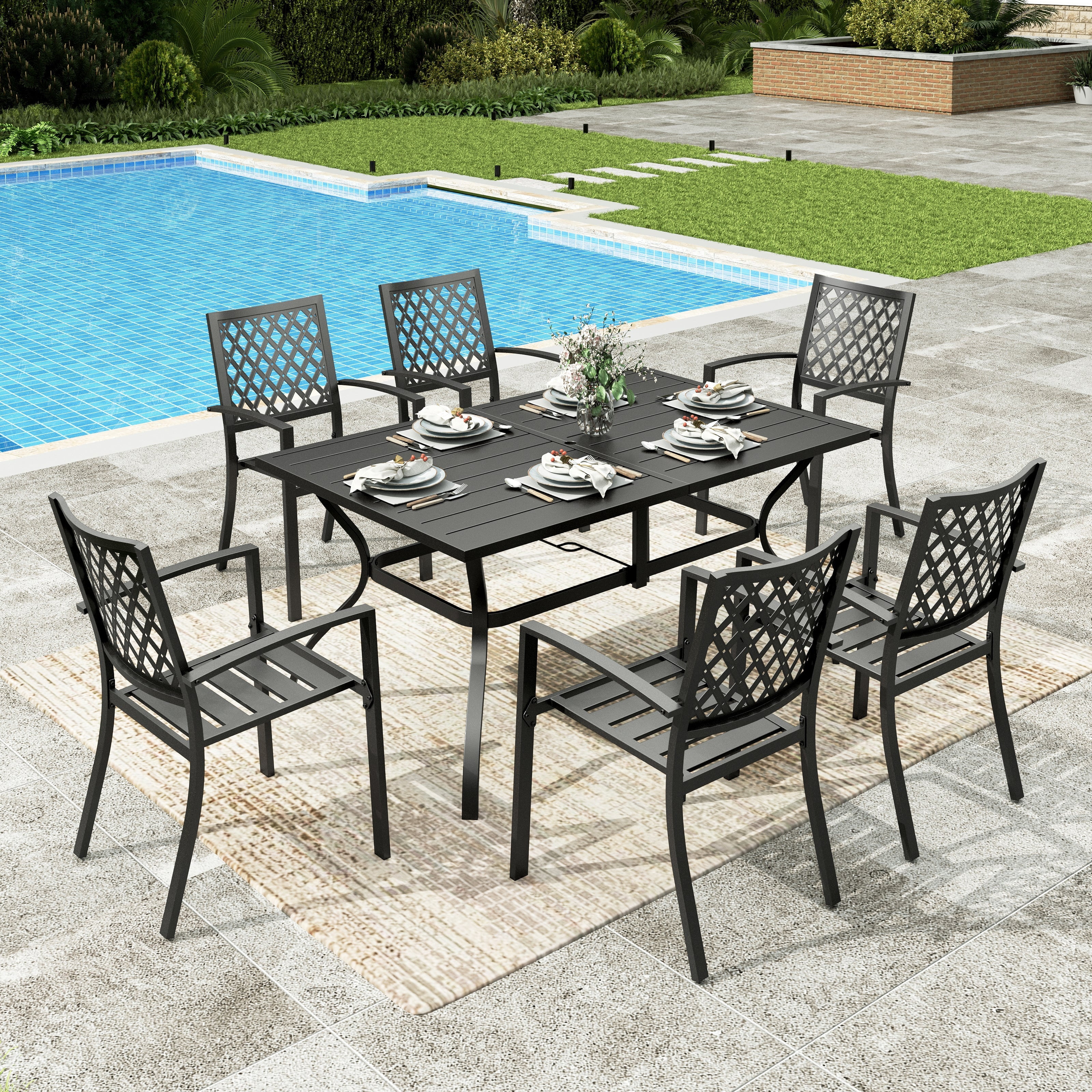 Sophia & William 7 Piece Outdoor Patio Dining Sets Metal Furniture ...