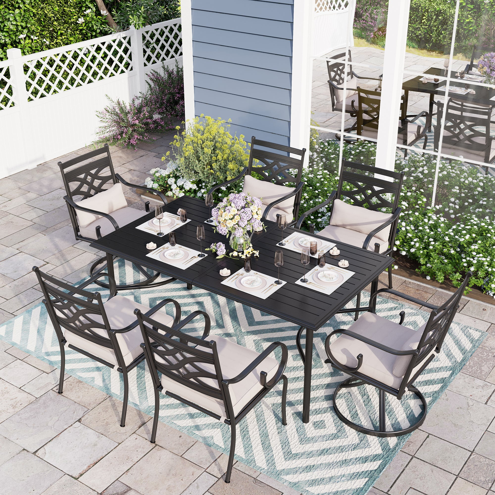 Sophia & William 7 Piece Outdoor Patio Furniture Set with Metal Table ...