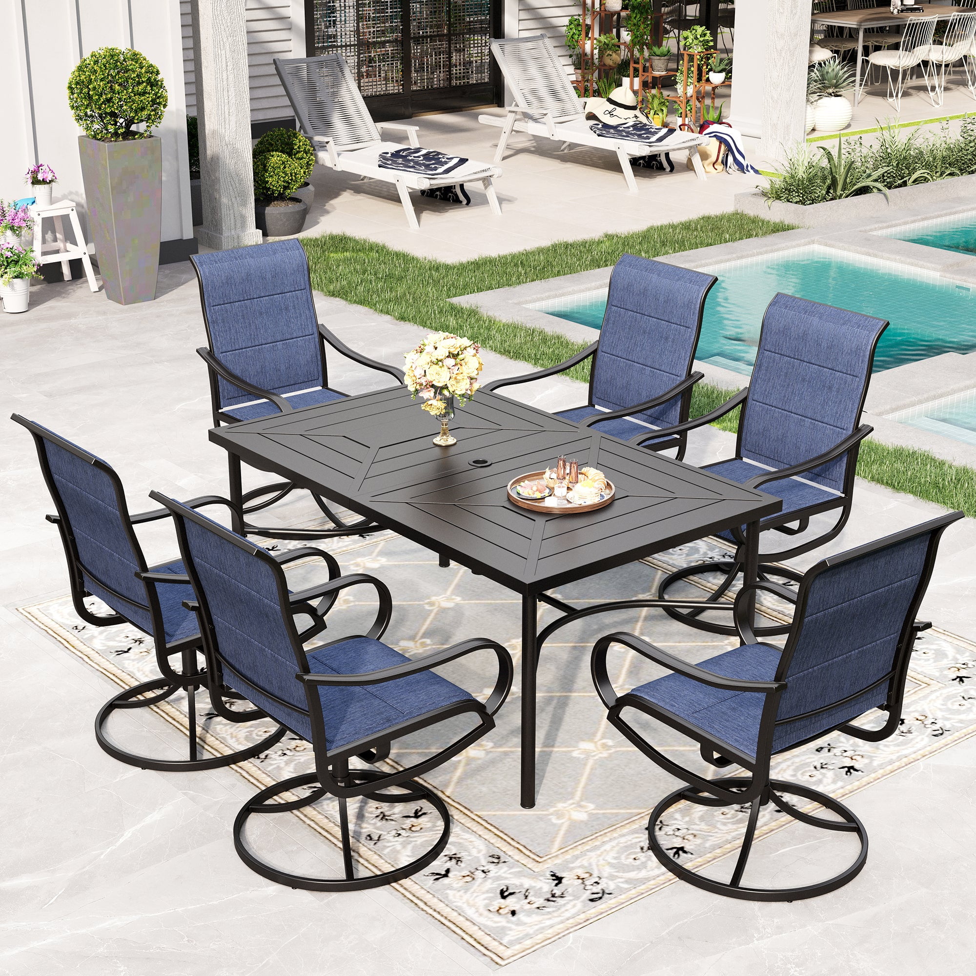 Sophia & William 7-Piece Patio Dining Set with Padded Textilene Chairs ...