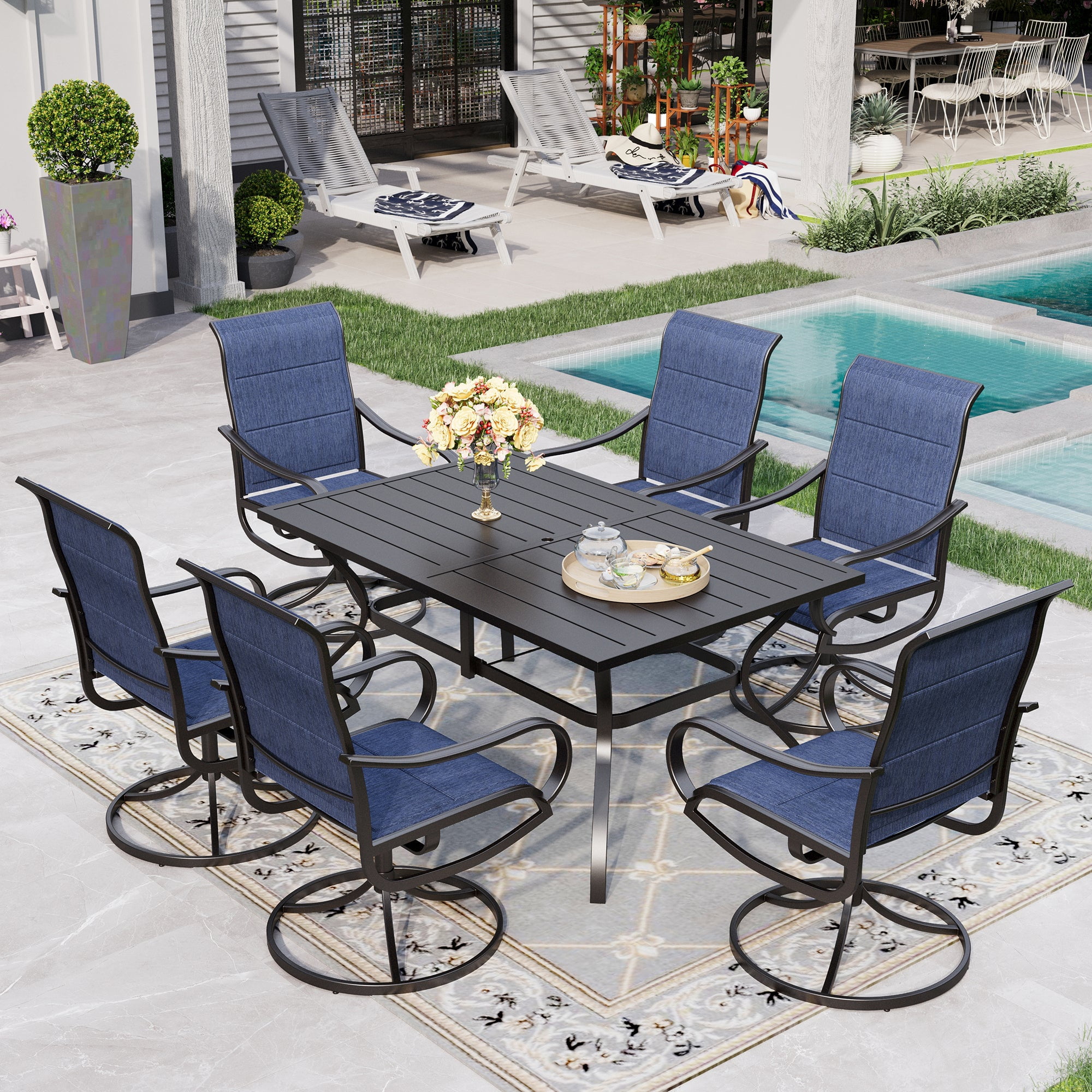 Sophia & William 7 Piece Outdoor Patio Dining Set with Padded Textilene ...