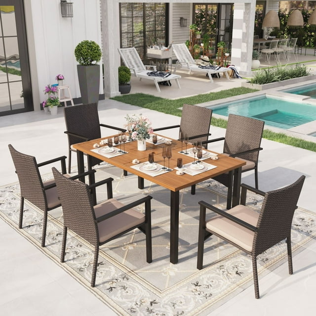 Sophia & William 7-Piece Outdoor Patio Dining Set for Six, Rattan Chairs and Rectangle Table ...