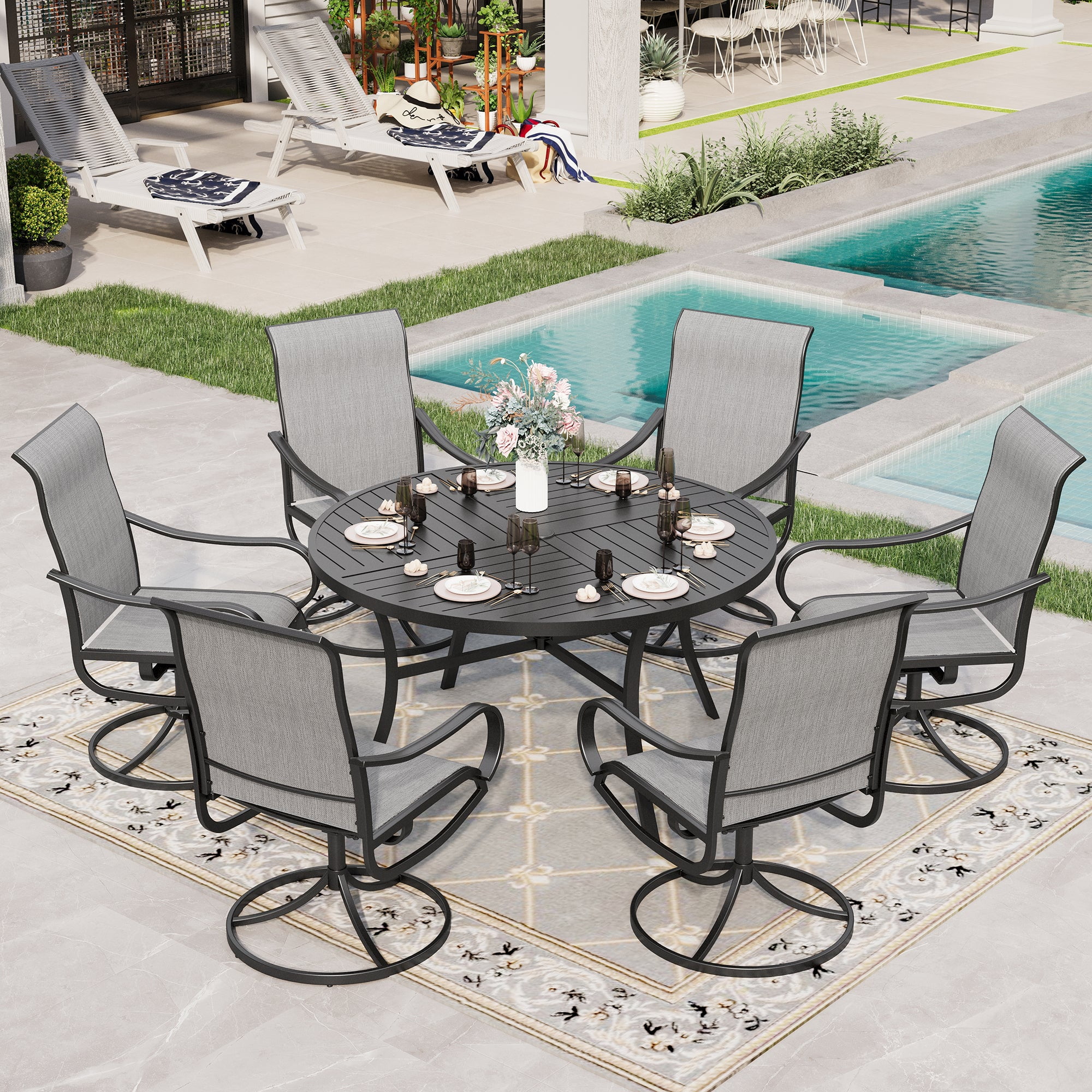 Sophia & William 7 Piece Outdoor Patio Dining Set Textilene Chairs and ...