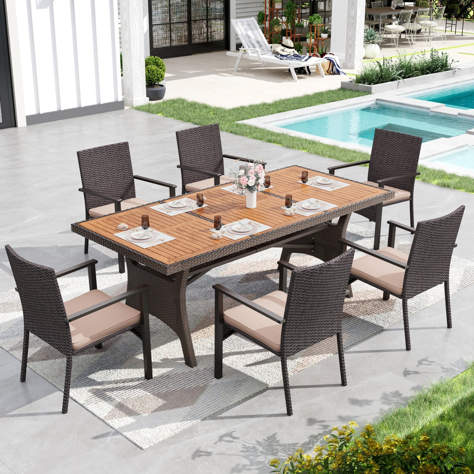 Alpha Joy 7-Piece Outdoor Patio Dining Set Wicker Rattan Chairs and ...
