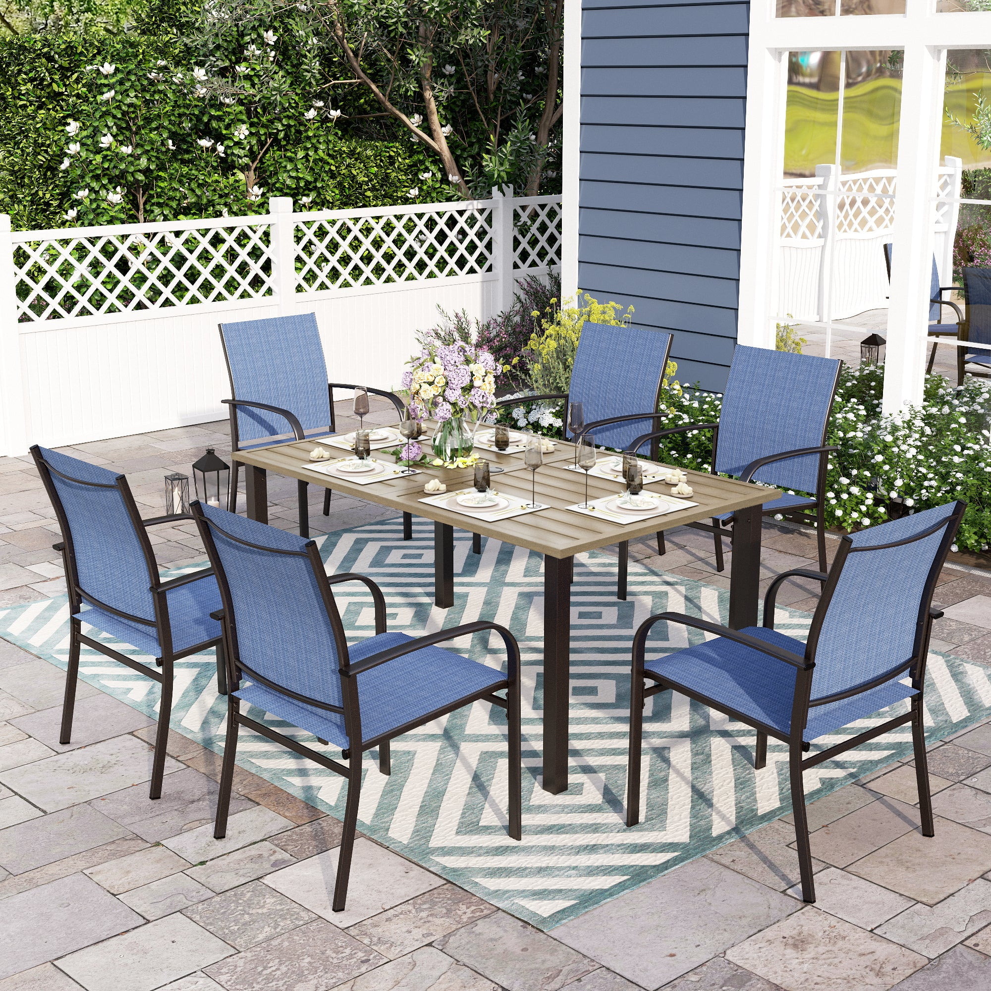 "Sophia & William Outdoor 7 Piece Patio Dining Set with 60"" Teak Table ...