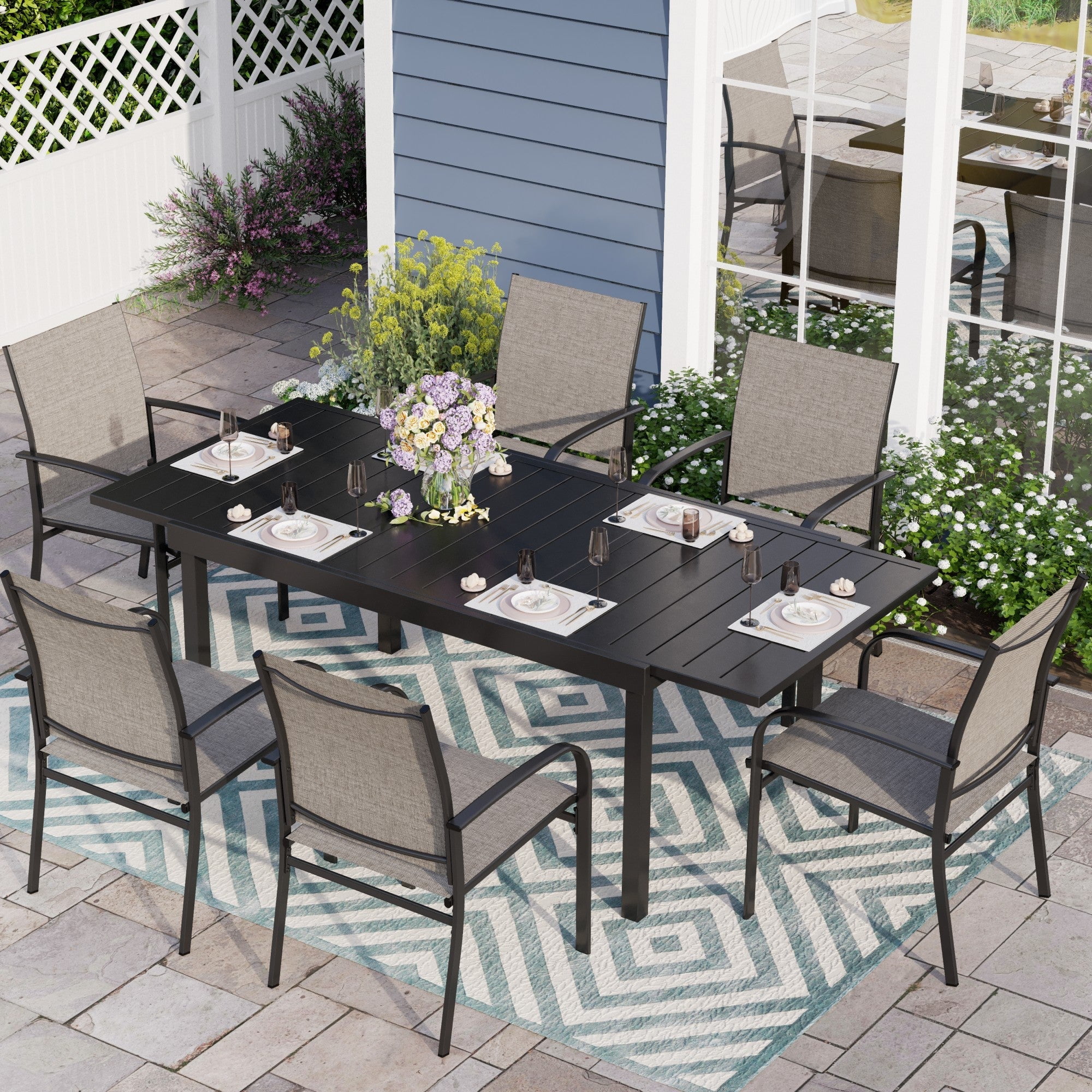 Sophia & William 7 Piece Patio Metal Dining Set Expandable Patio Dining ...