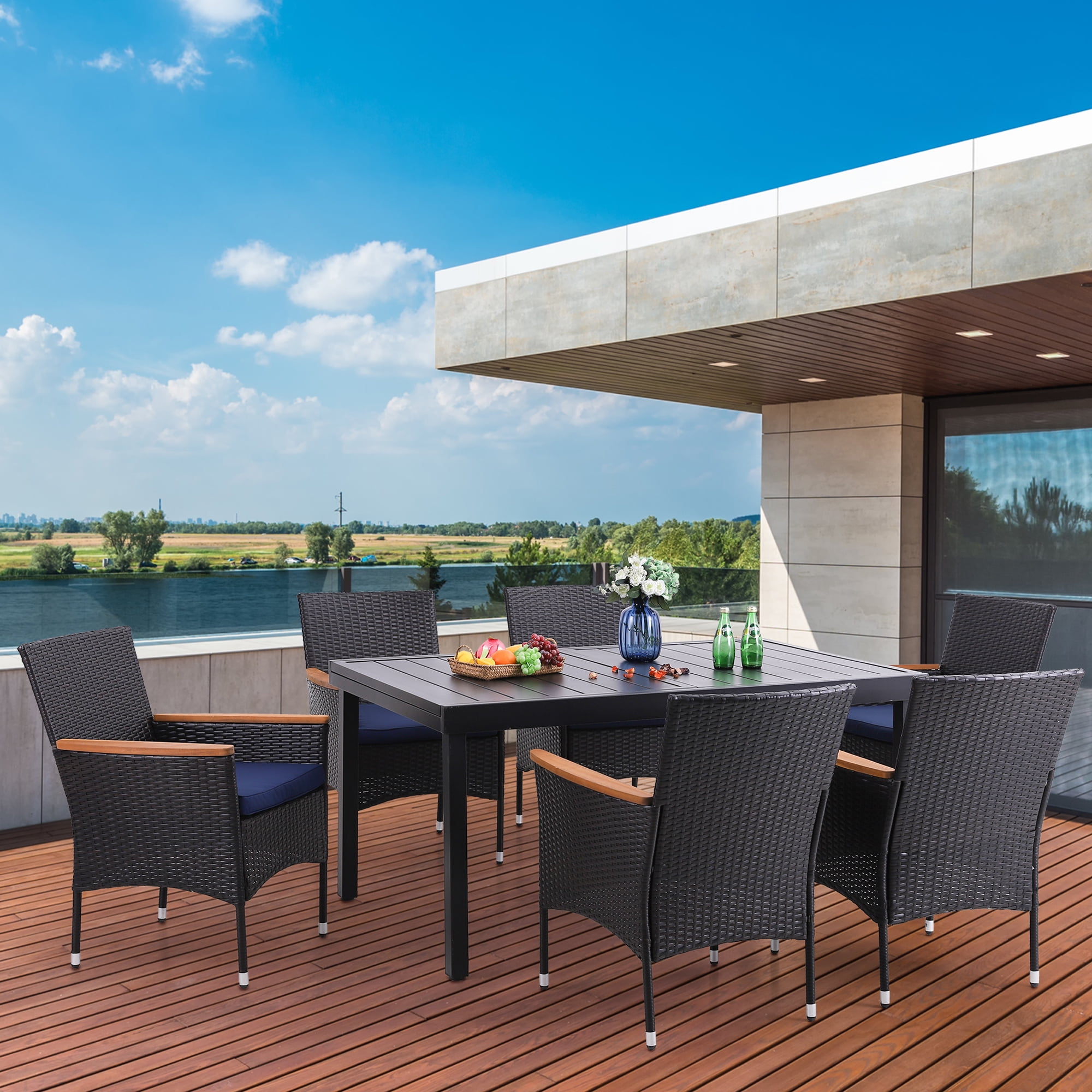 Alpha Joy 7-Piece Rattan Patio Dining Set for 6 People - Walmart.com