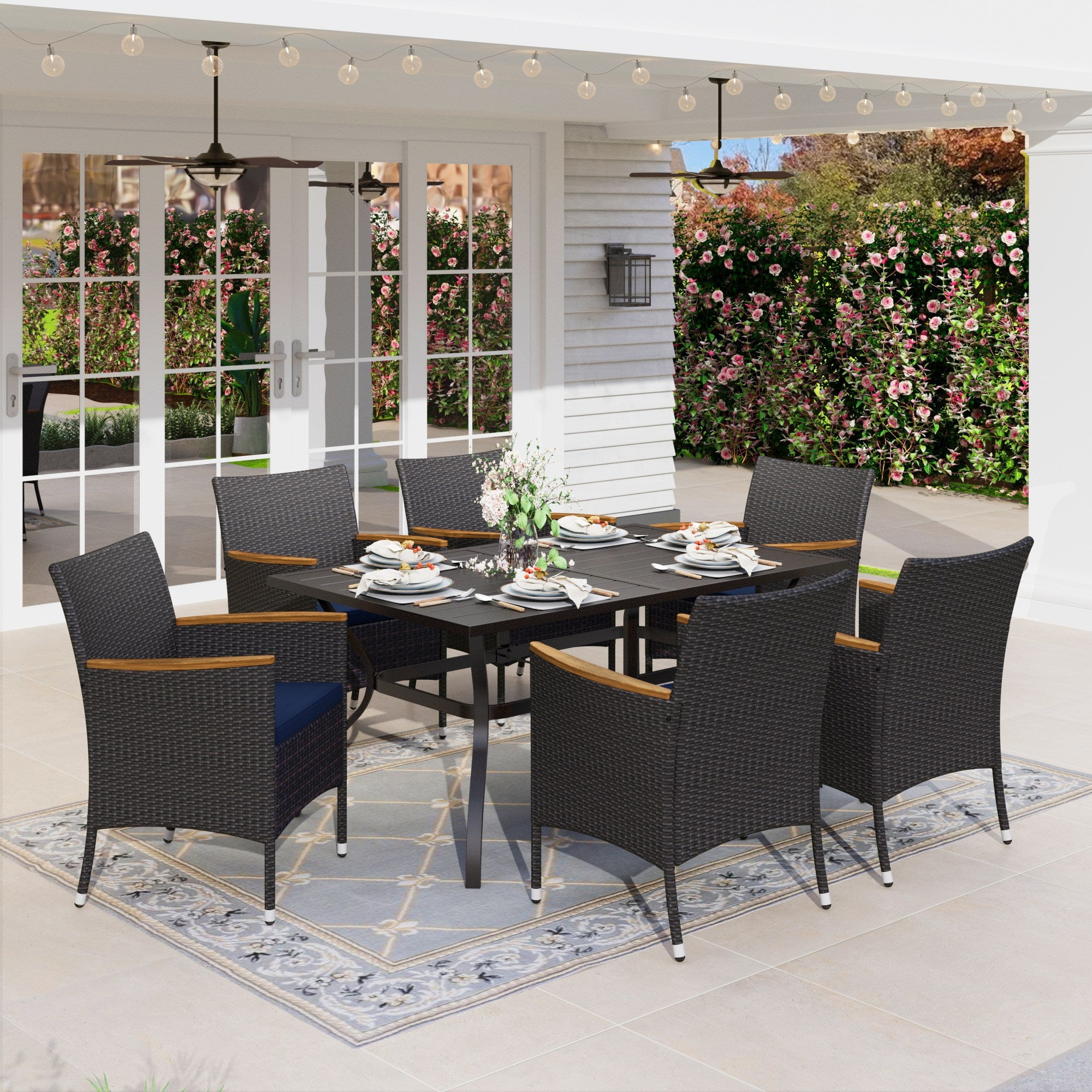 Alpha Joy 7-Piece Rattan Patio Dining Set for 6 People - Walmart.com
