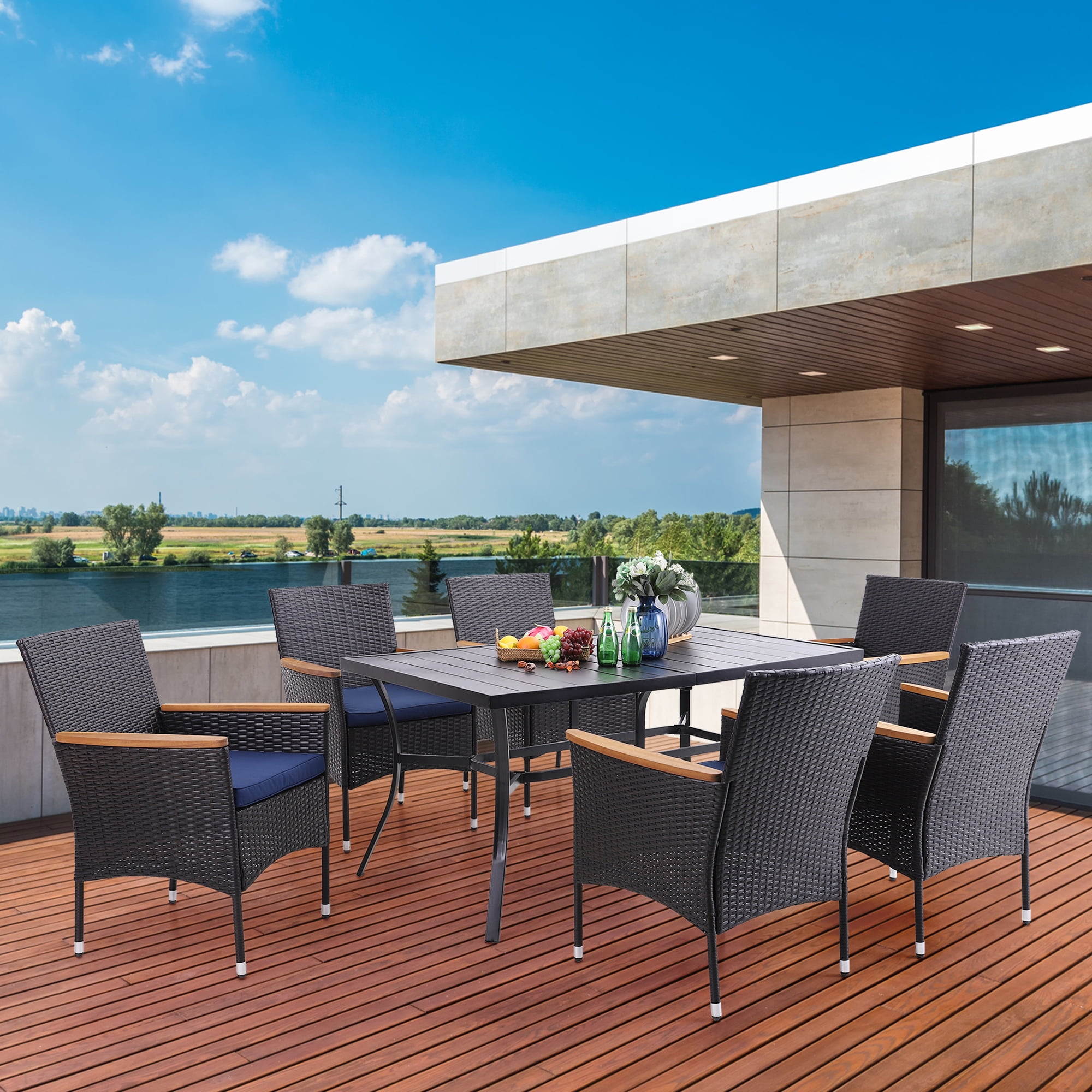 Alpha Joy 7-Piece Rattan Patio Dining Set for 6 People - Walmart.com