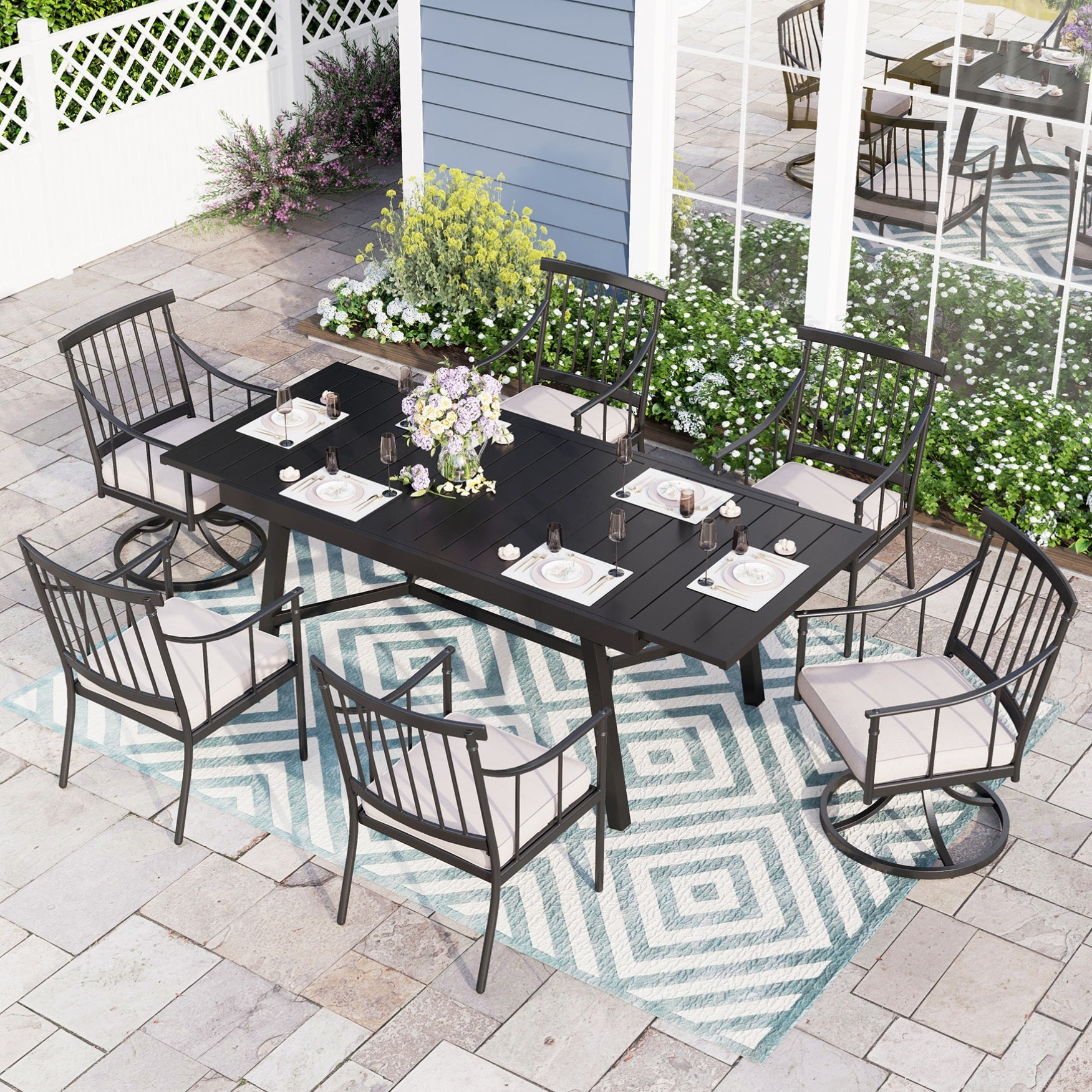 Sophia & William 7 Pieces Outdoor Patio Dining Set Metal Extendable ...