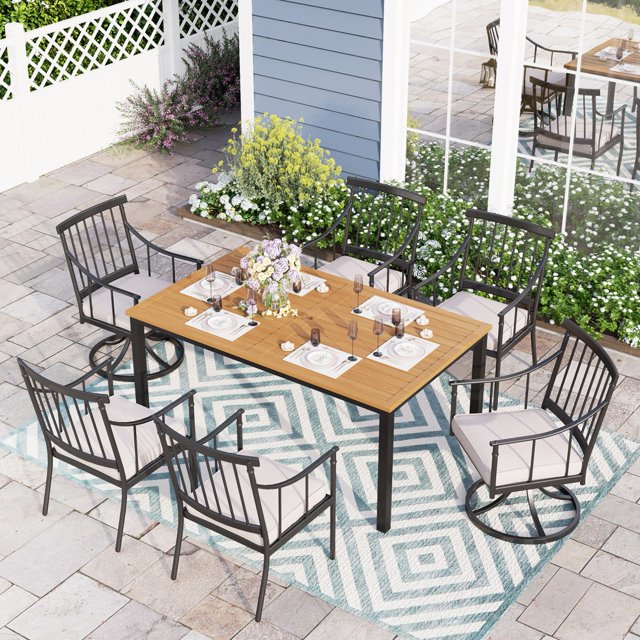 Sophia & William 7 Pieces Metal Patio Dining Set Swivel Chairs and ...