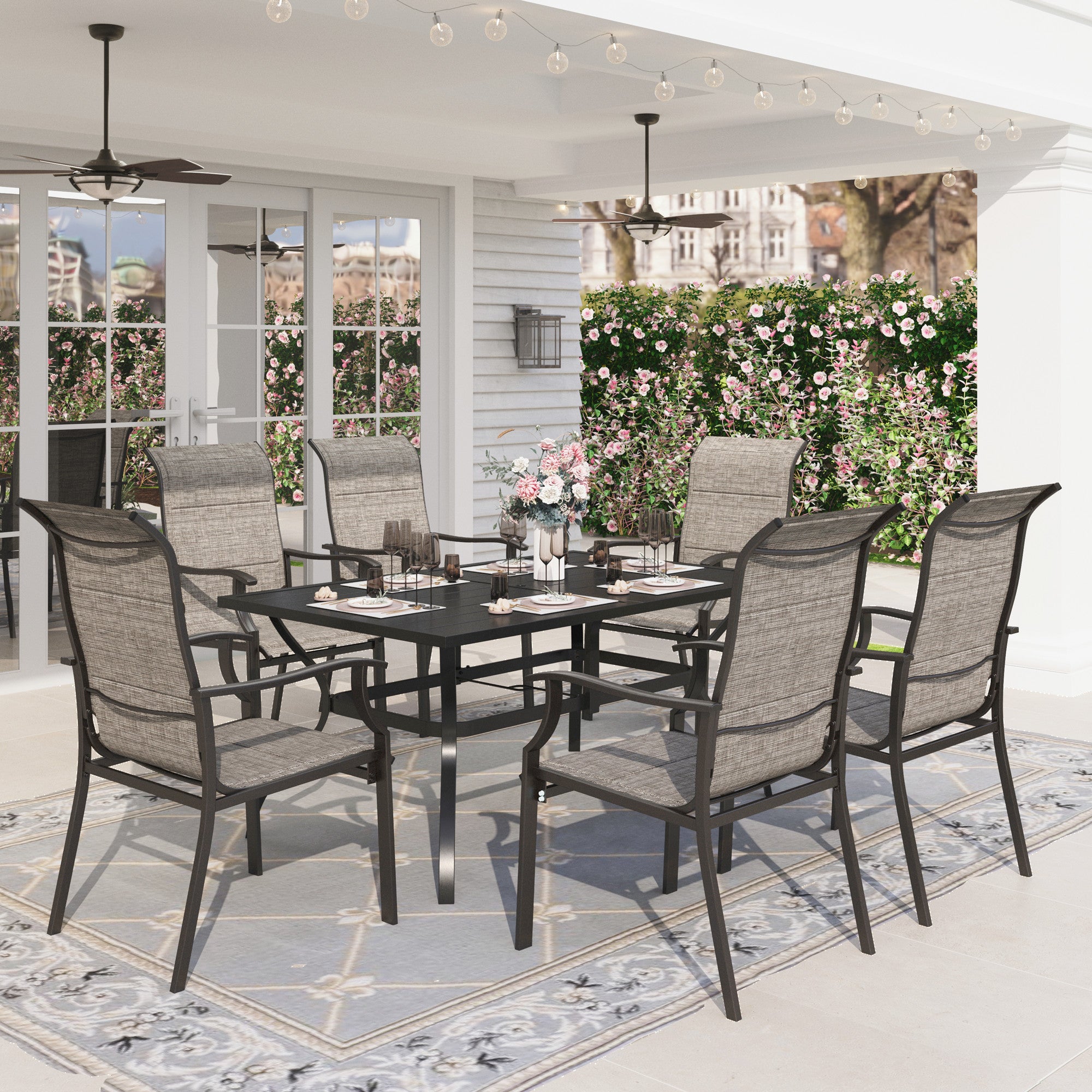 Bowery Hill 7 Piece Metal Dining Set in Black - Walmart.com