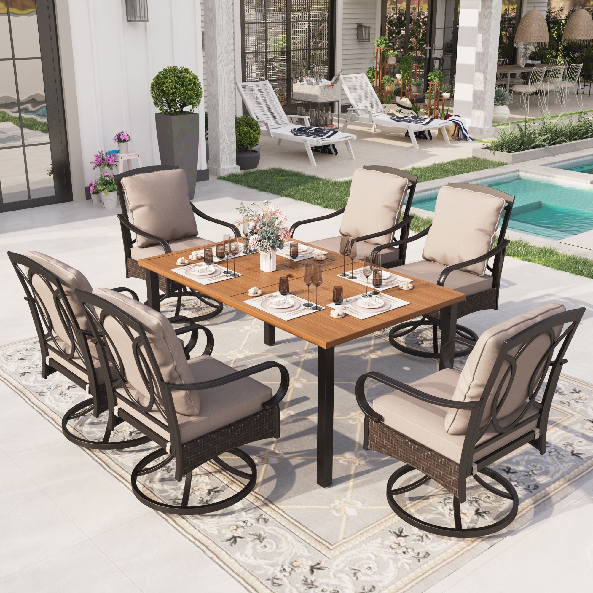 Sophia & William 5 Pieces Wicker Rattan Outdoor Patio Dining Set Chairs ...