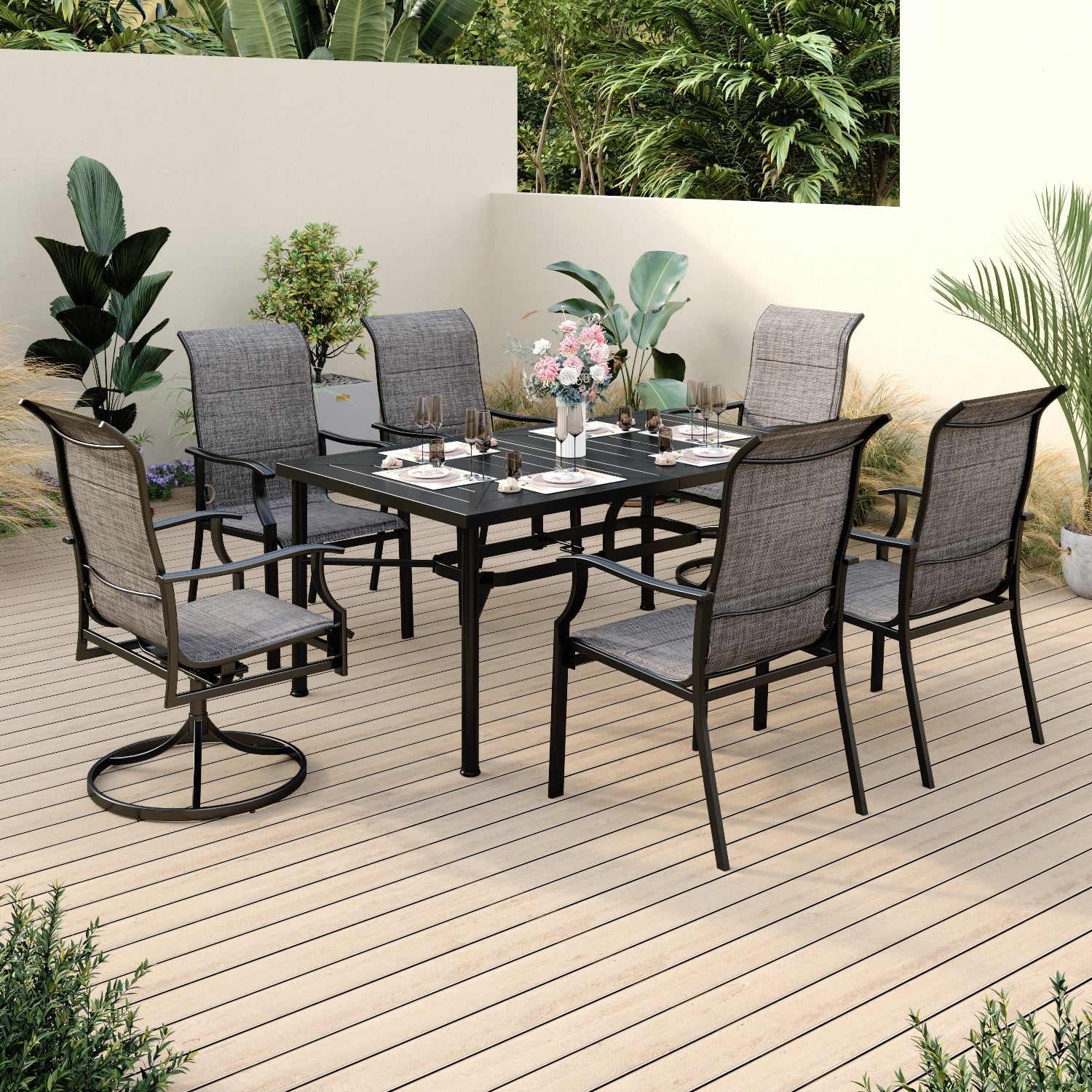 Sophia & William 7pc Swivel Outdoor Patio Dining Set with Textilene ...