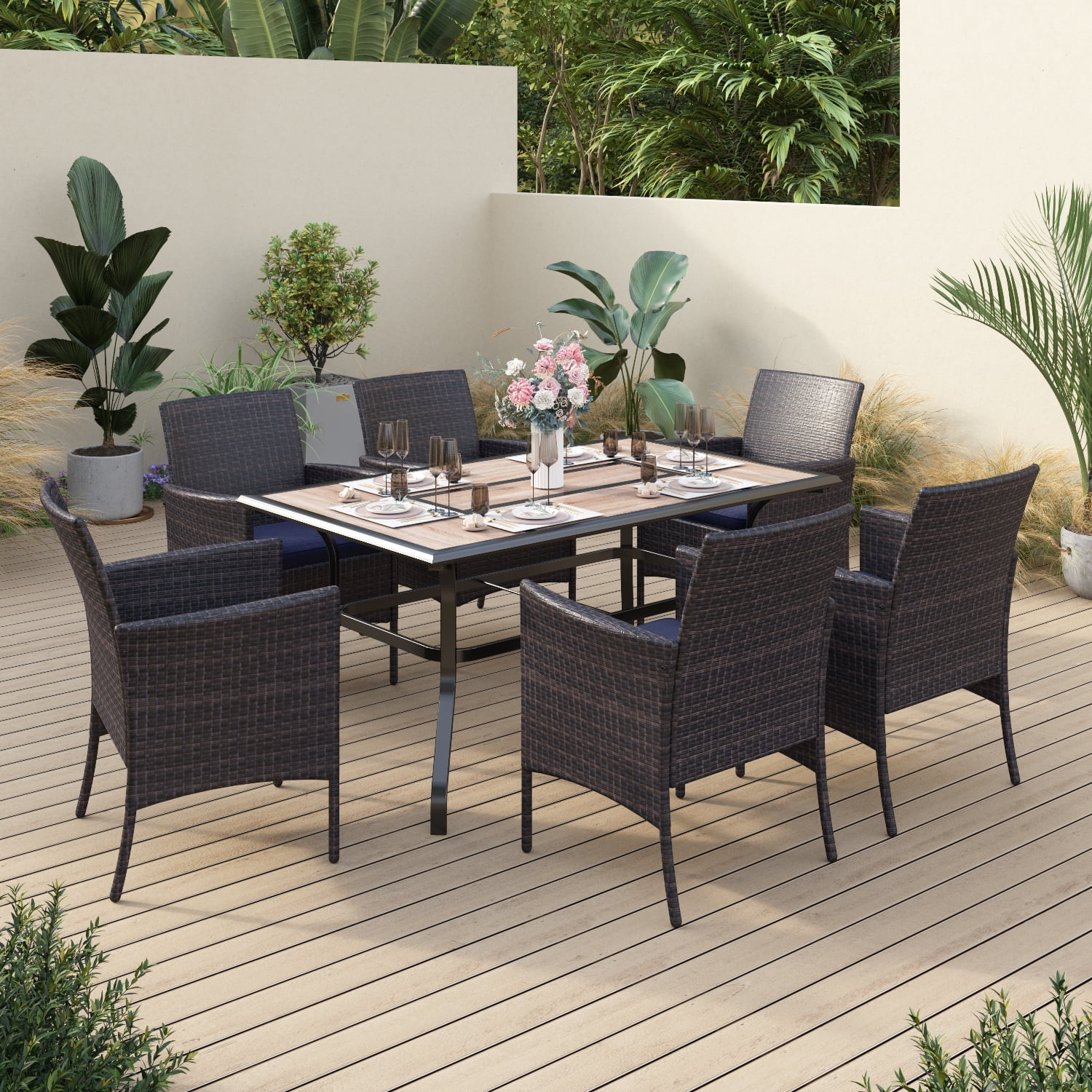 Sophia & William 7 Pieces Outdoor Patio Dining Set, Wicker Dining ...