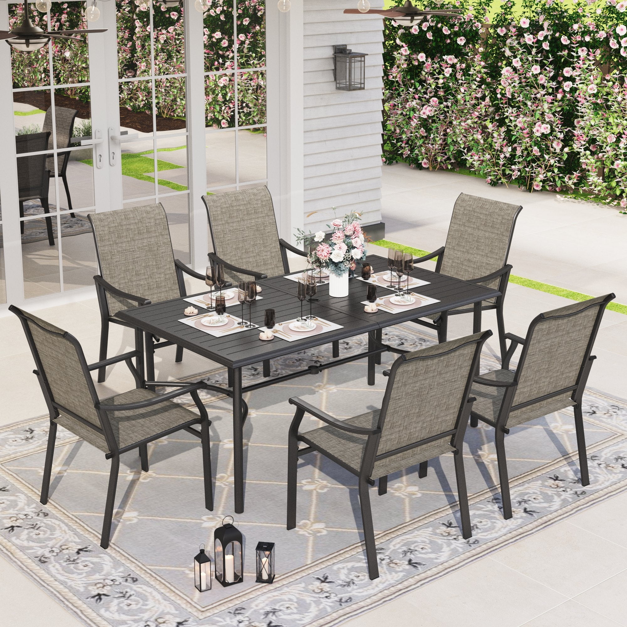 Sophia & William 7 Pieces Outdoor Patio Dining Set with 6Pcs Textilene ...