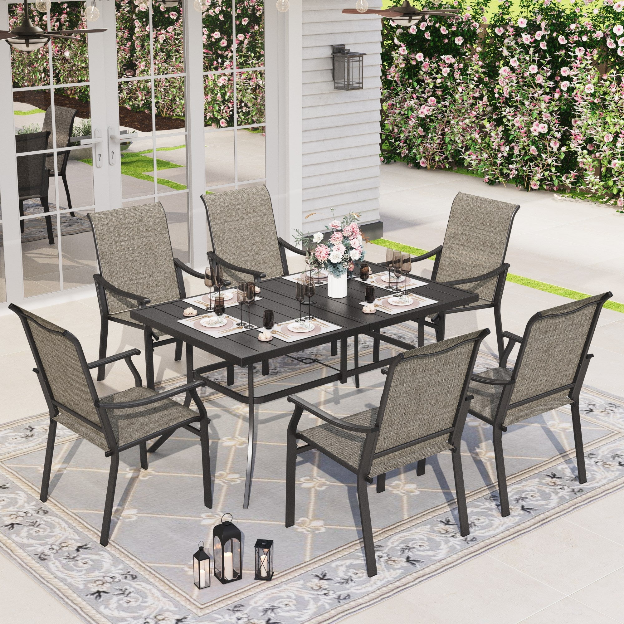 Sophia & William 7-Piece Patio Dining Set, Textilene Chairs & Metal ...