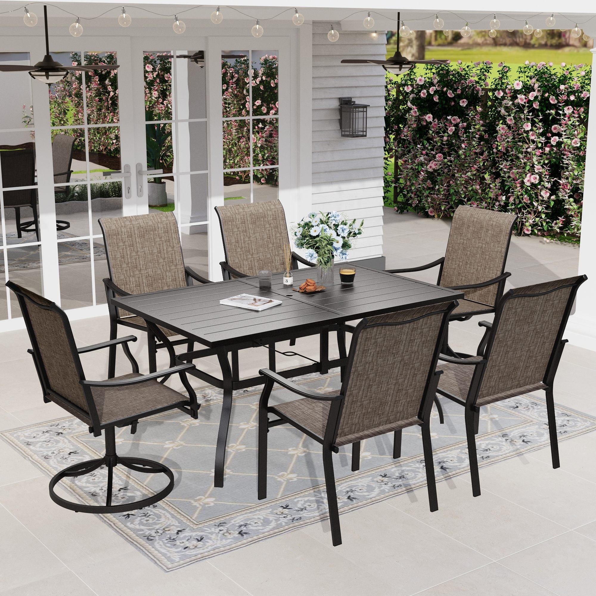 Sophia & William 7 Pieces Outdoor Patio Textilene Dining Set with 2 ...